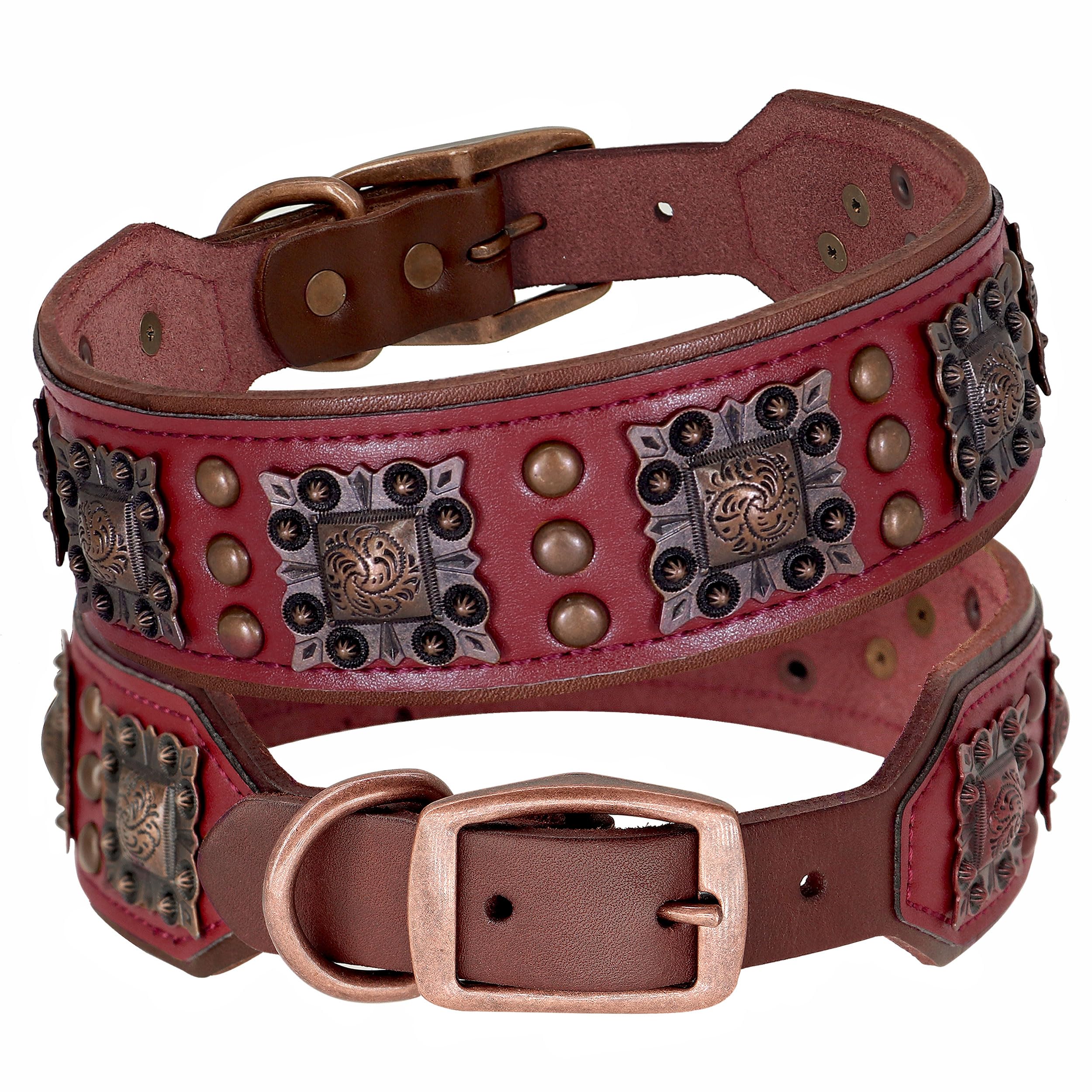 PET ARTIST Leather Dog Collar, Soft Padded Red Dog Collar with Stylish ...
