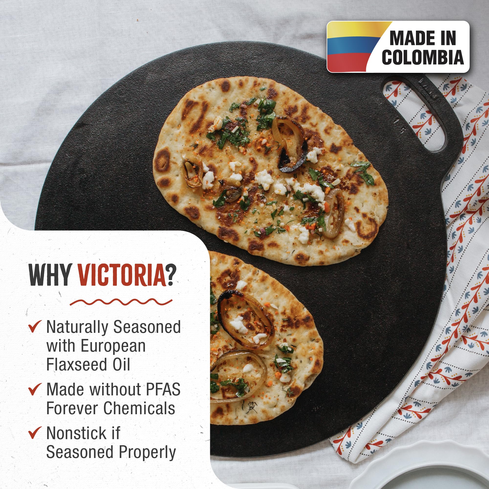 Victoria 15-Inch Cast Iron Tawa Dosa Pan, Pizza Pan With A Loop Handle ...