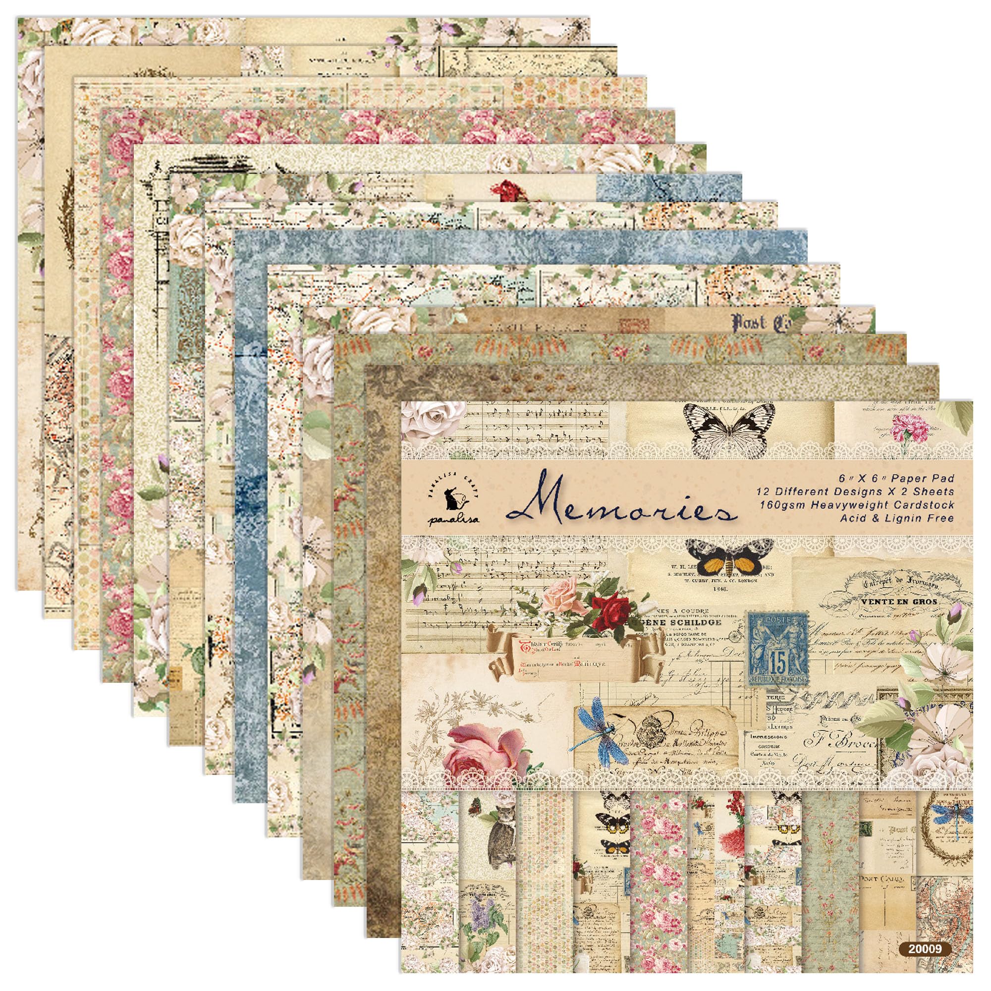GLKTOPO Vintage Floral Scrapbook Papers, 6" Retro Old Paper Map Pattern ...