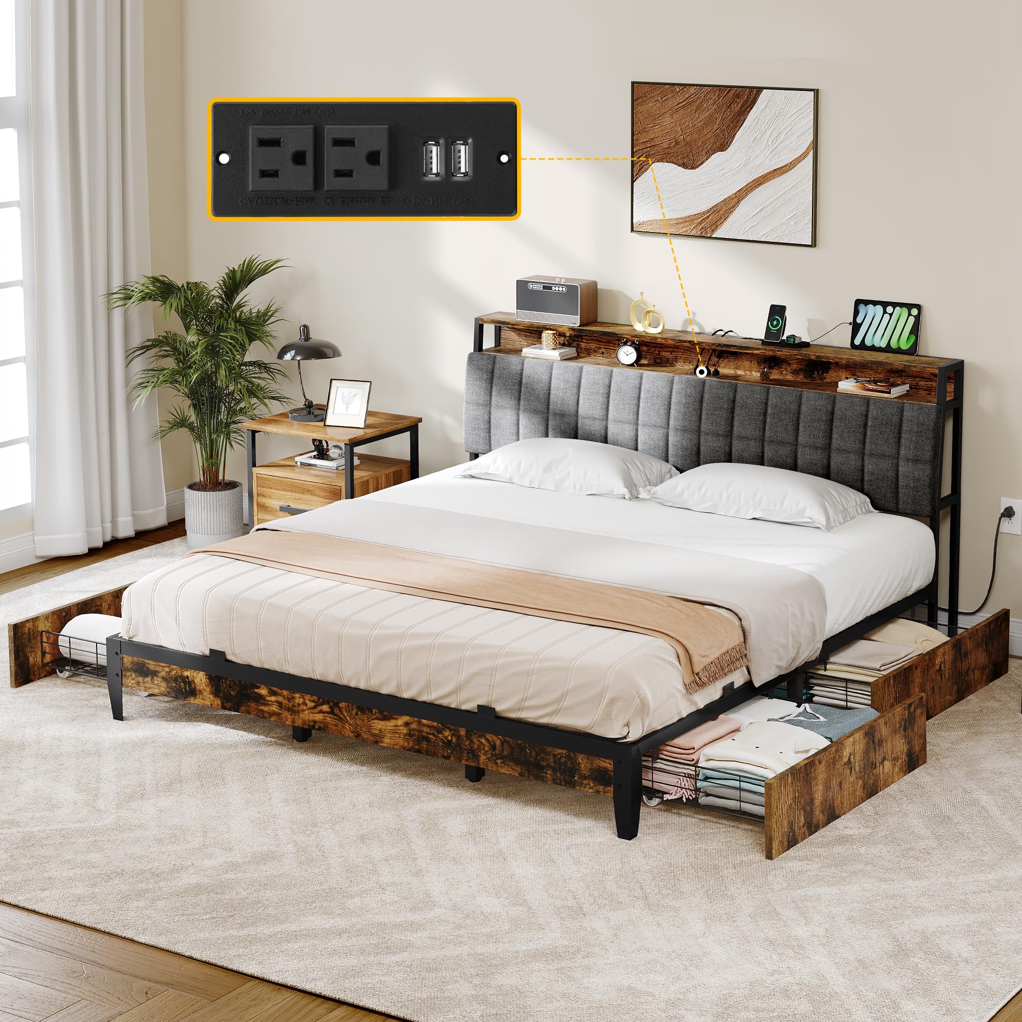 YITAHOME Full Size Bed Frame, Upholstered Platform Bed Frame with ...