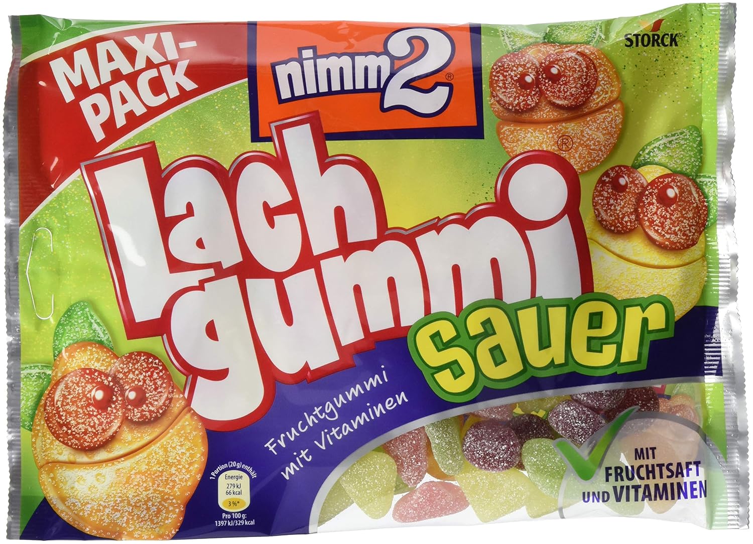 nimm2 Lachgummi sauer – Spaßiges Fruchtgummi mit Vitaminen – 8er Pack ...