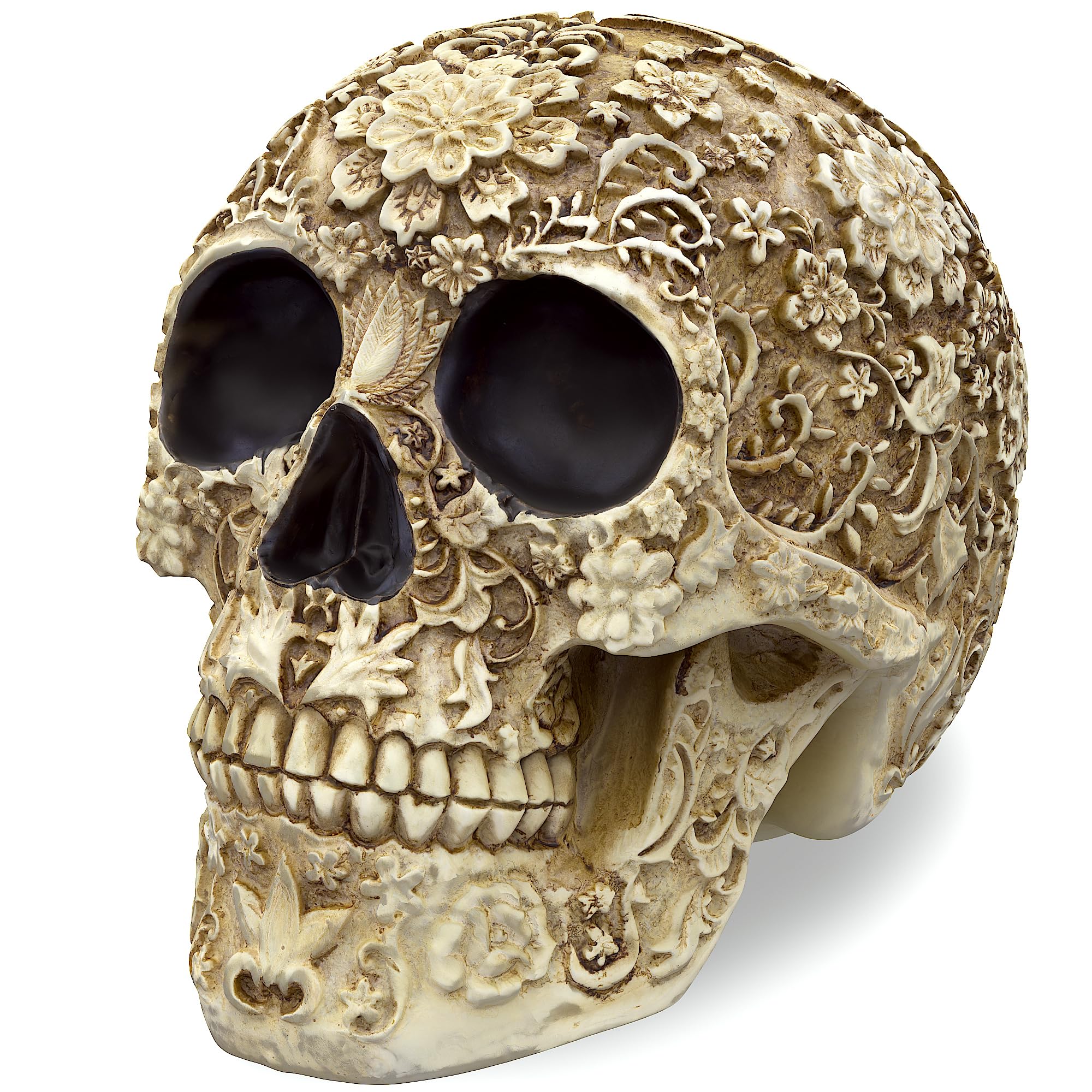 READAEER Life Size Skull Resin Floral Human Skull Model Adult Head Bone ...