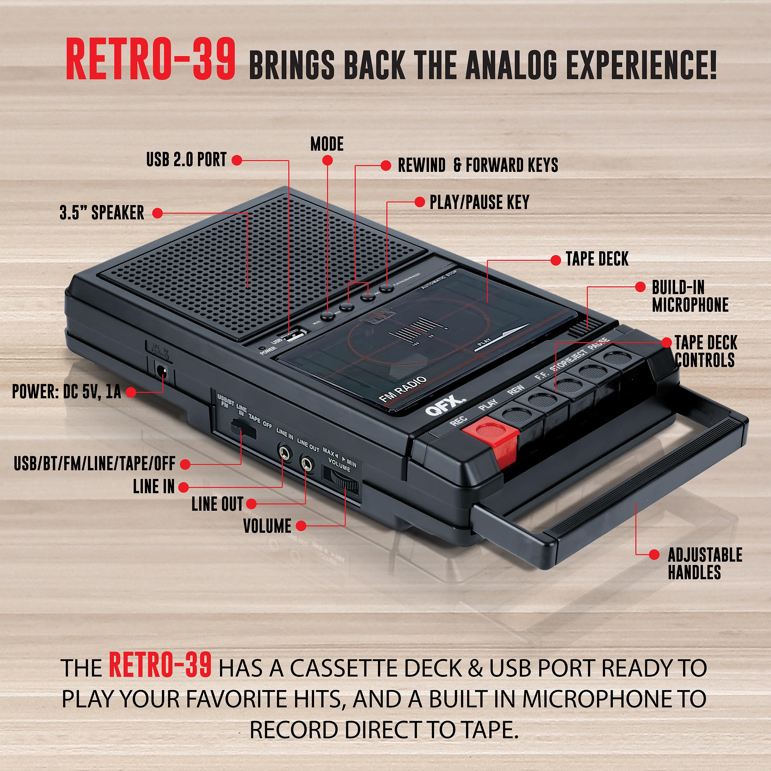 Mua QFX RETRO-39 Portable Shoebox Cassette Tape Recorder – USB to ...