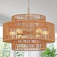 Widluth 23.6" Rattan Chandelier Light Fixture Vintage 6-Lights Boho ...