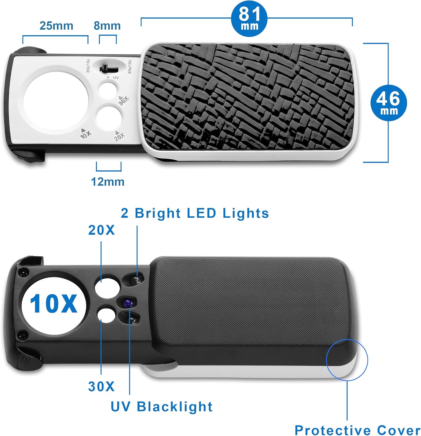 Fancii Optics LED Lighted Slide Out Pocket Magnifying Glass – 10X 20X ...