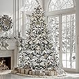 Amazon.com: YITAHOME 6 FT Pre-Lit Snow Flocked Christmas Tree, Artificial Hinged Canaan Fir ...