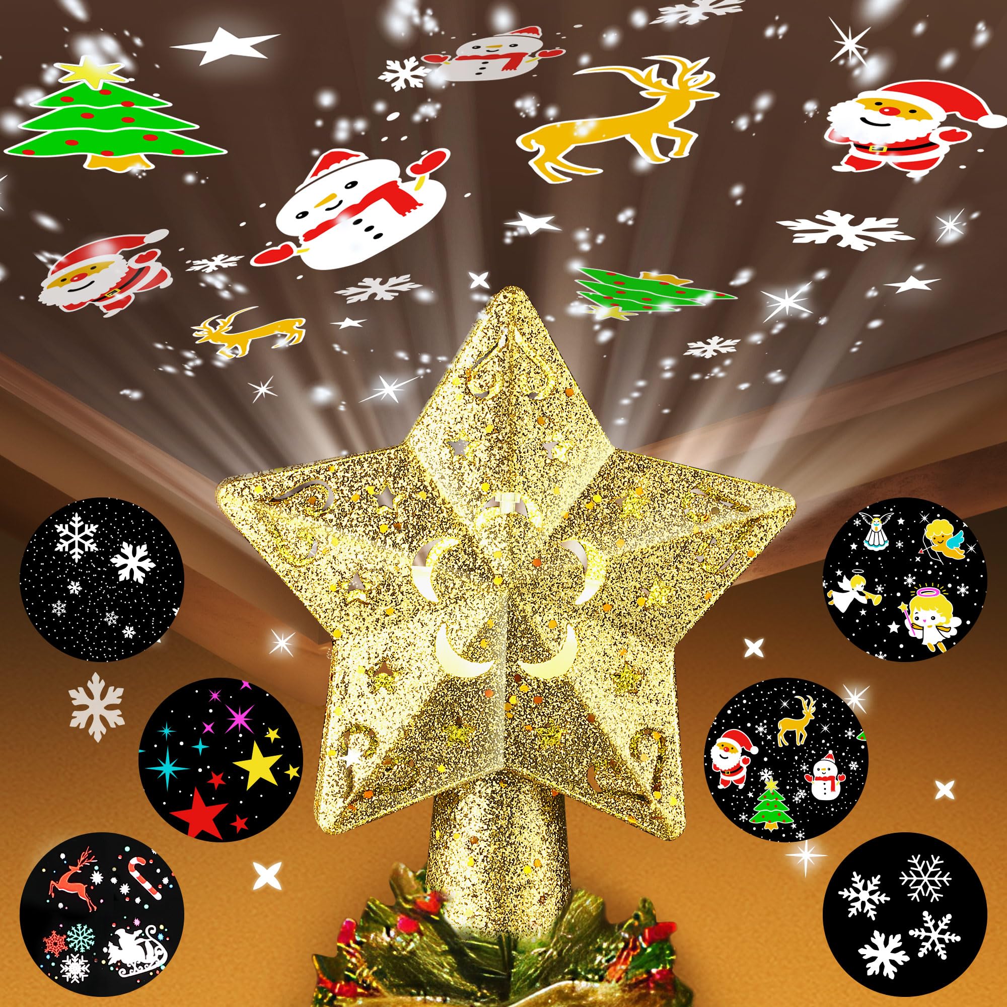 ElectricWise Christmas Star Tree Topper Lighted with 6 Projection Modes ...