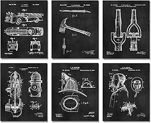 Amazon.com: Firefighter Patent Print Set of 6 (8"x10") - Wall Art Decor ...