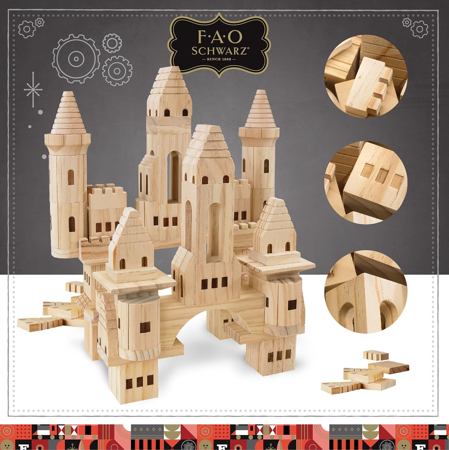 Building & Construction Toys Toddlers FAO Schwarz {75 Piece Set} Wooden ...