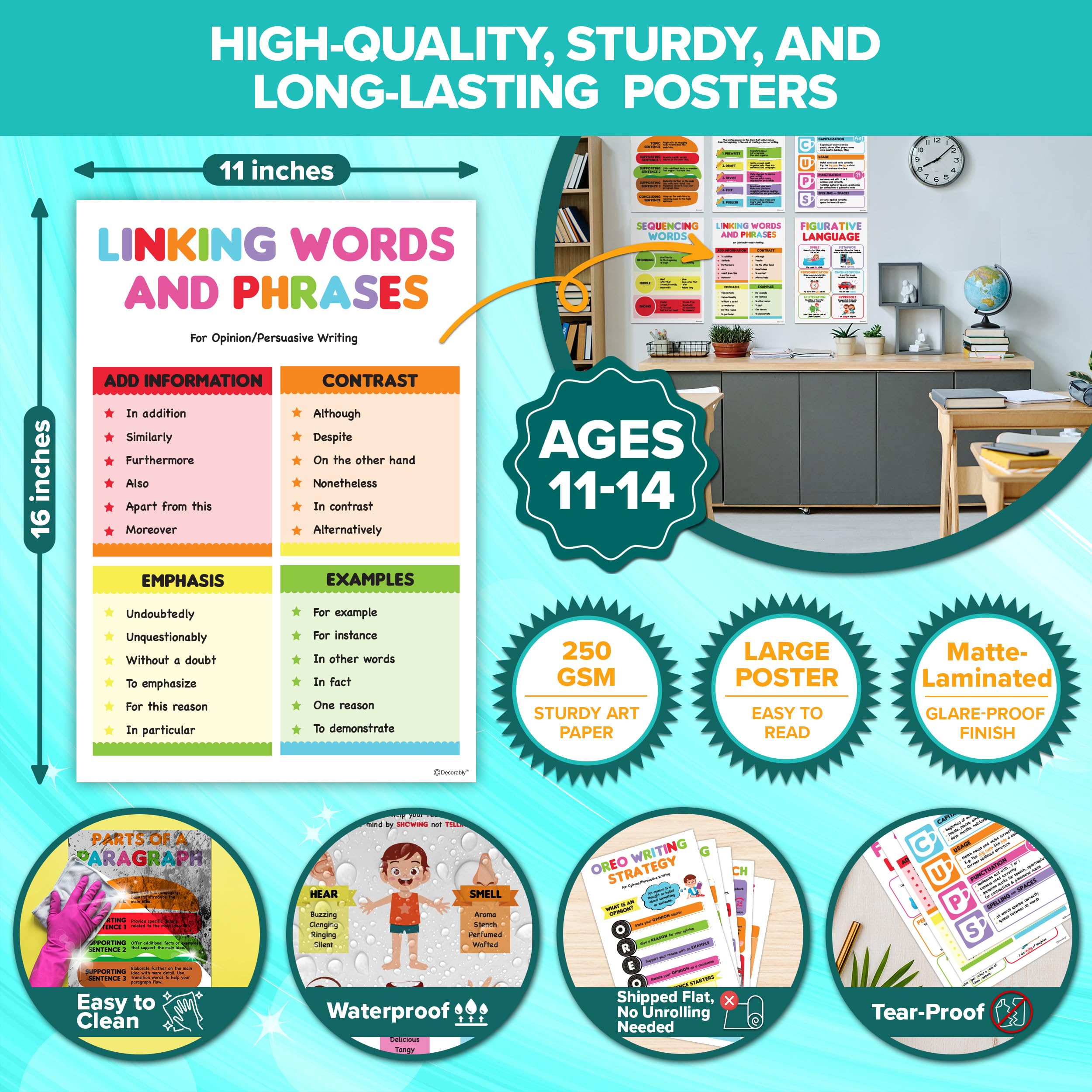 Mua Decorably 12 Writing Process Posters for Classroom - 11x16in ...