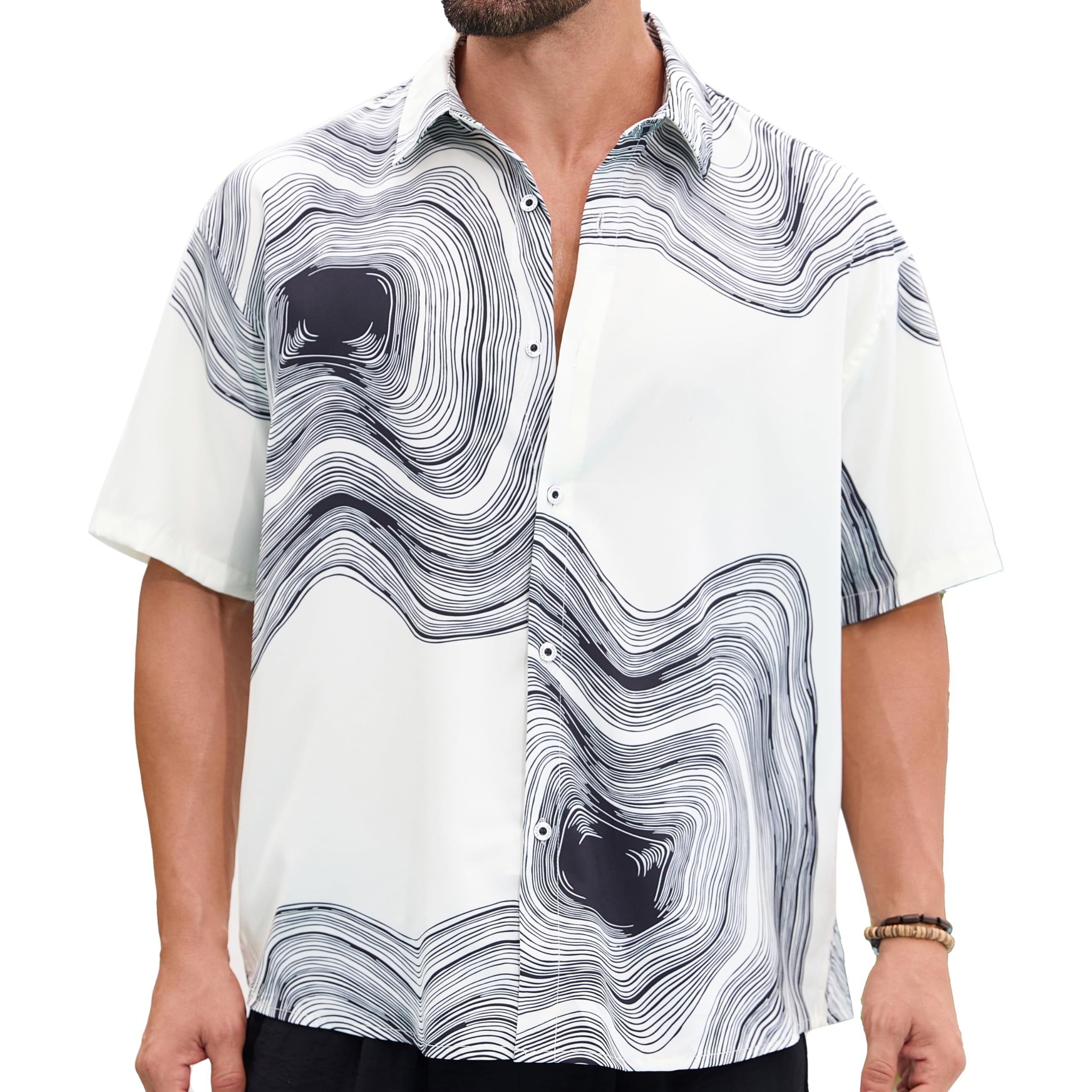 MONTVOO Mens Hawaiian Shirt Short Sleeve Button Down Beach Shirts with ...