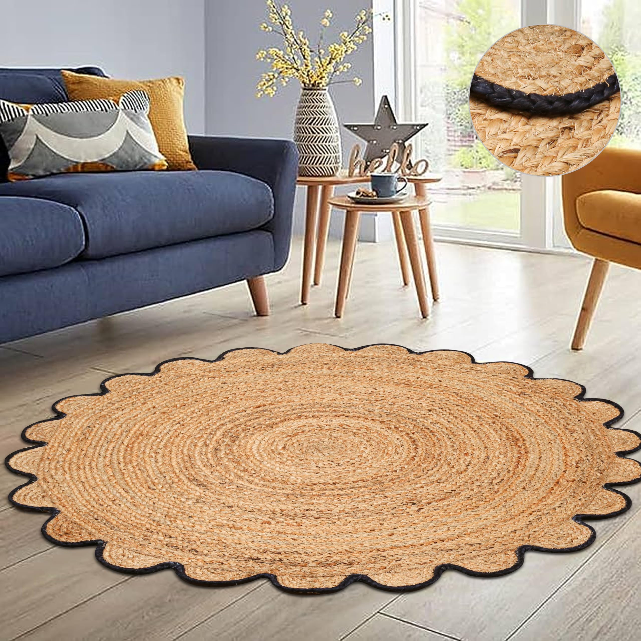 RIANGI Jute Braided Rug Circle Rug 5’ Round Area Rug, Circular Rug ...