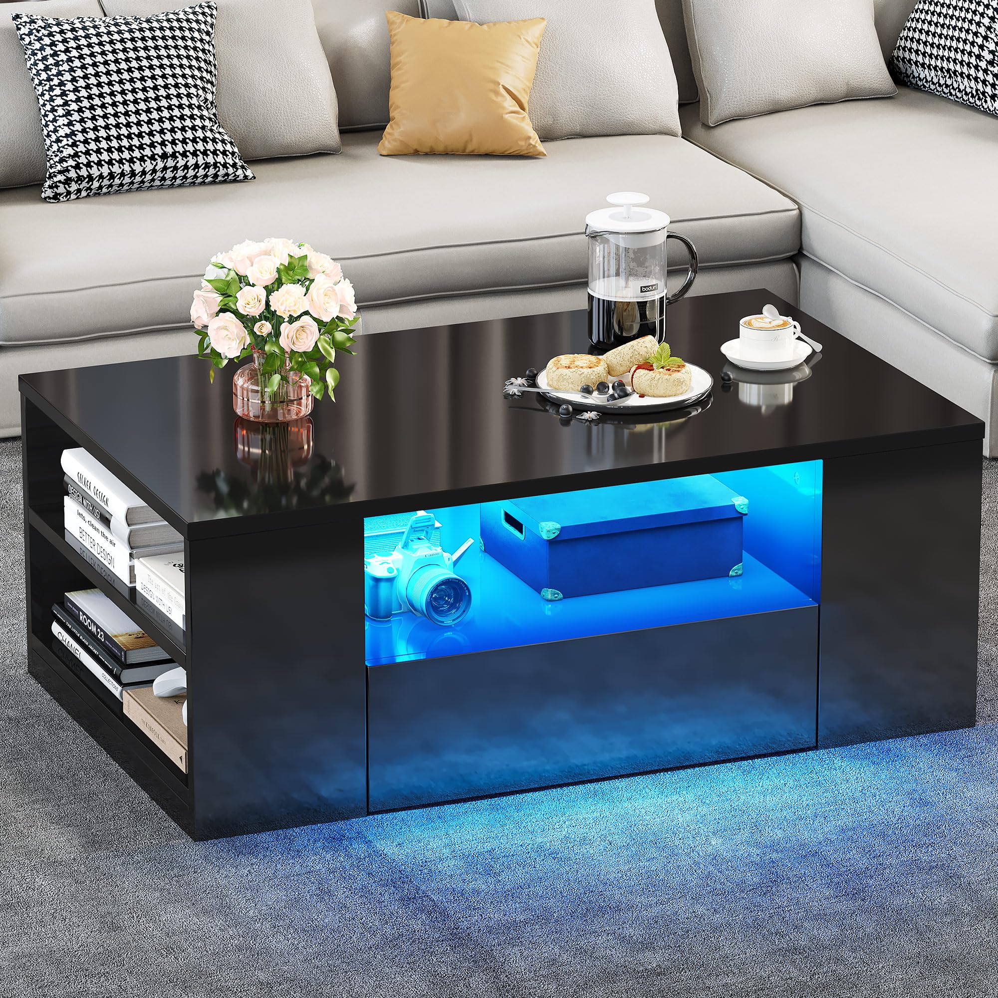 Mua YITAHOME Modern Coffee Tables for Living Room, High Gloss LED ...