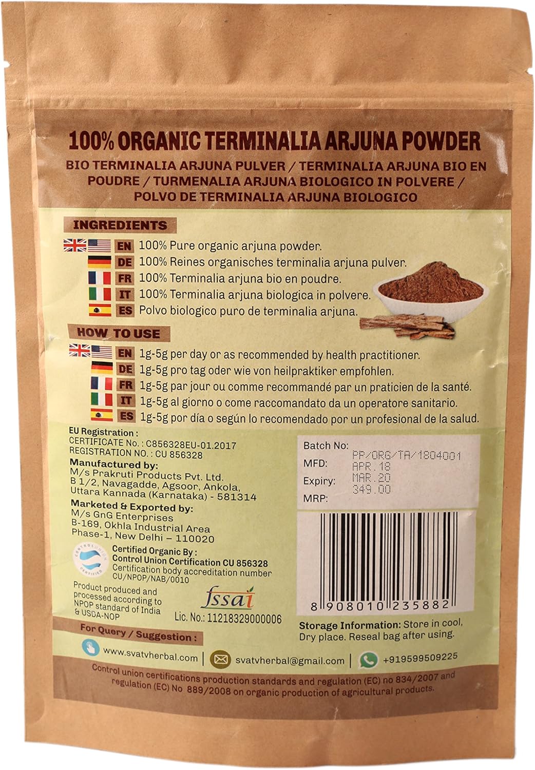 SVATV Arjuna Bark Powder II Terminalia Arjuna II 1/2 LB, 08 oz, 227g II ...