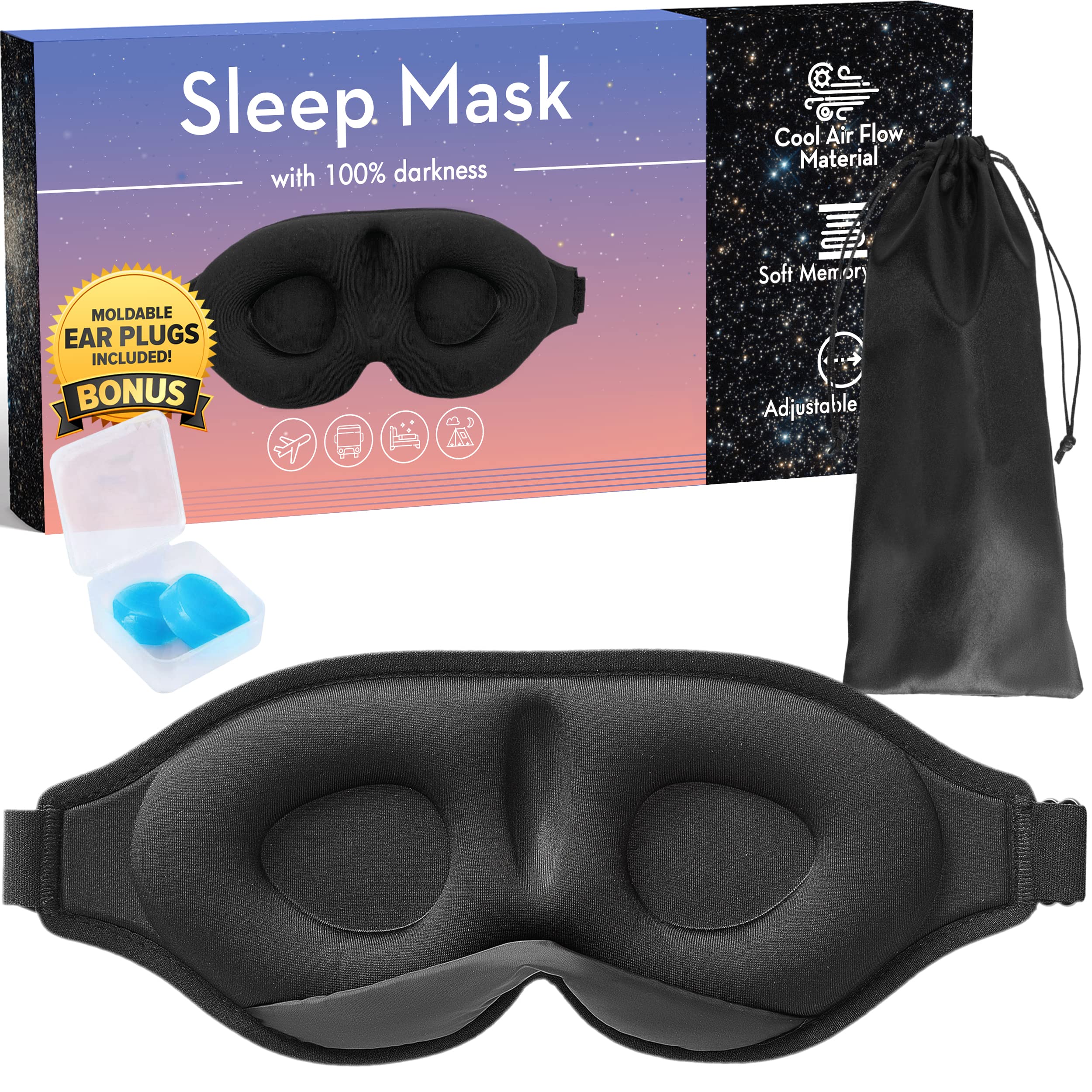 3D Sleep Mask - Eye Mask for Sleeping with 100% Blackout Design, 3D ...