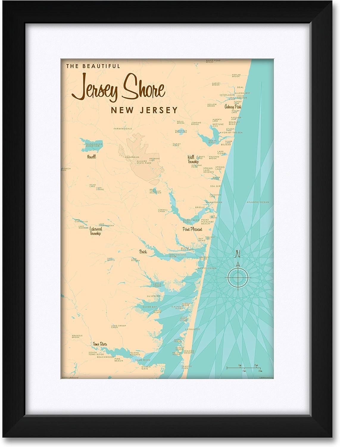 Amazon.com: Jersey Shore New Jersey Vintage-Style Map Framed & Matted ...