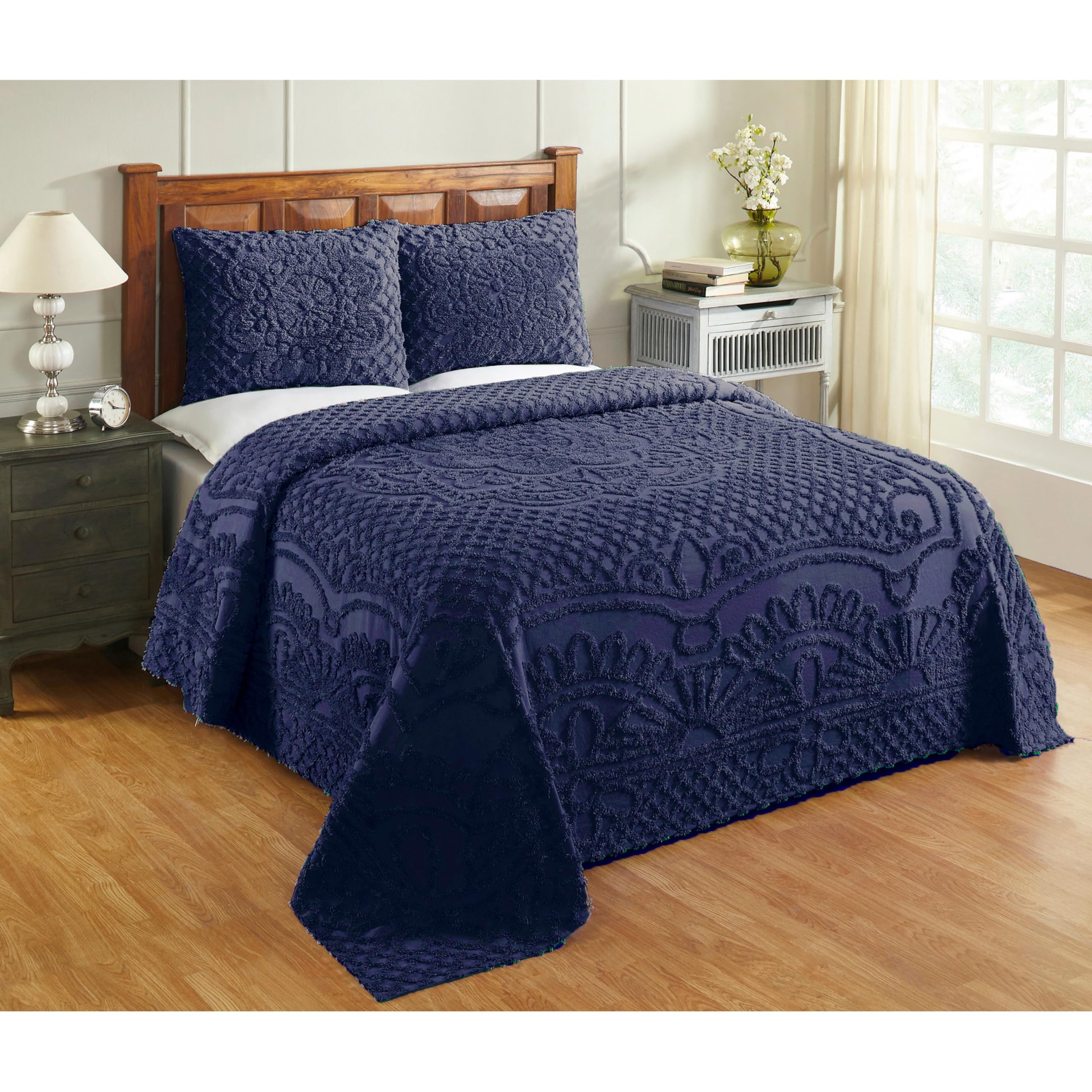 Better Trends Chenille Bedspreads Full/Double Size, Navy Blue 100% ...