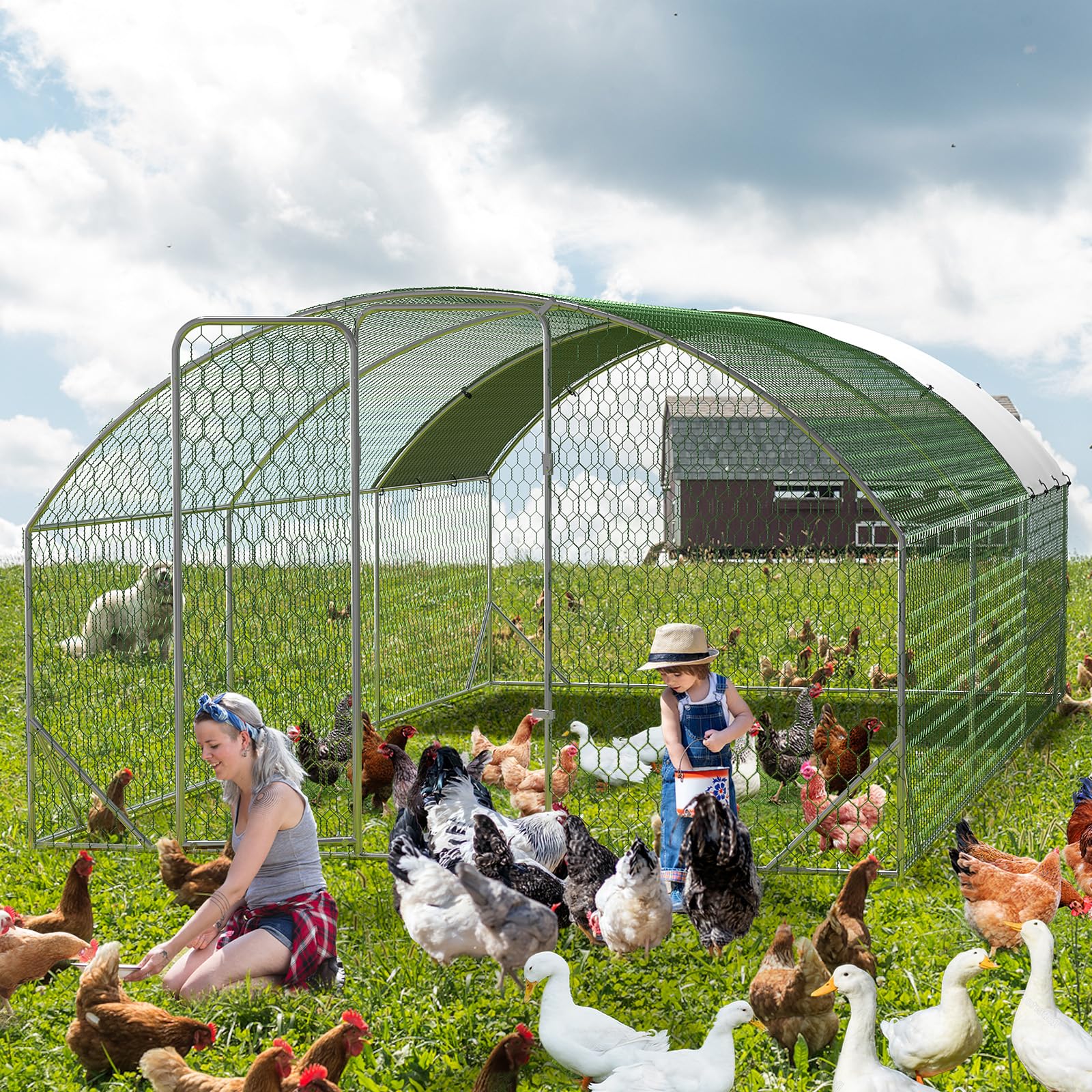 Large Metal Chicken Coop, Outdoor Chicken Run with Waterproof and UV ...