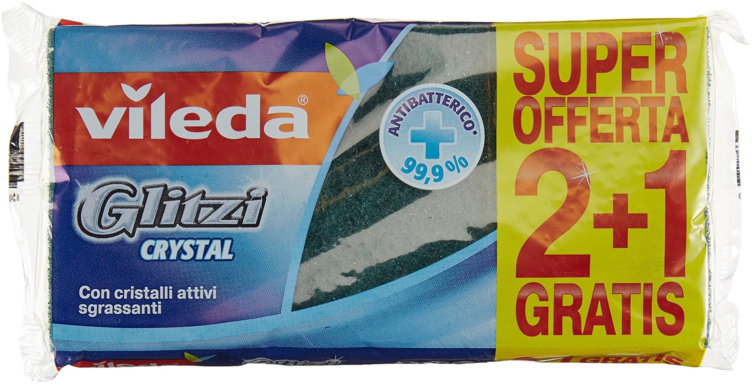 Vileda Glitzi Crystal Spugna da Cucina Confezione da 3 Pezzi