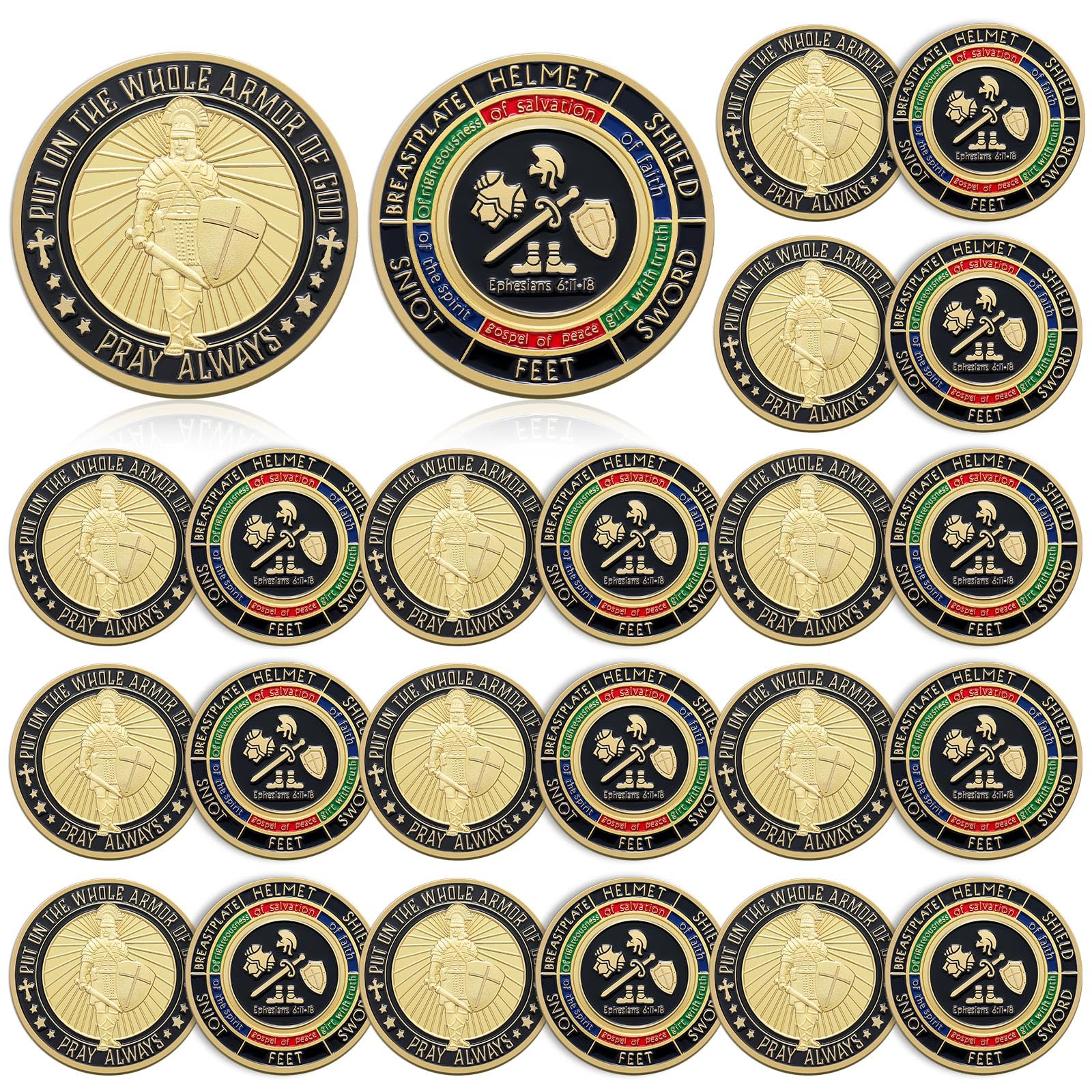 Nosiny 20 Pcs Armor of God Coins Metal Christian Challenge Coins for ...