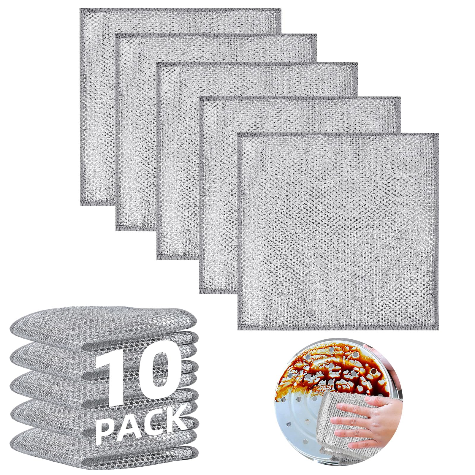 COCOJAM 10 PCS Multipurpose Wire Dishwashing Rag for Wet and Dry, Non ...