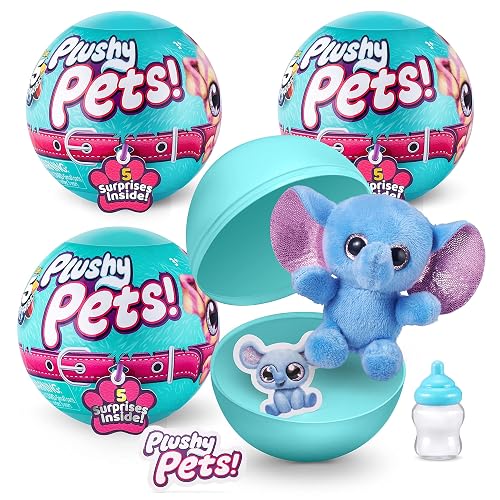5 Surprise Plushy Pets Series 1 by ZURU (3 Pack) Cute Stuffed Animal ...