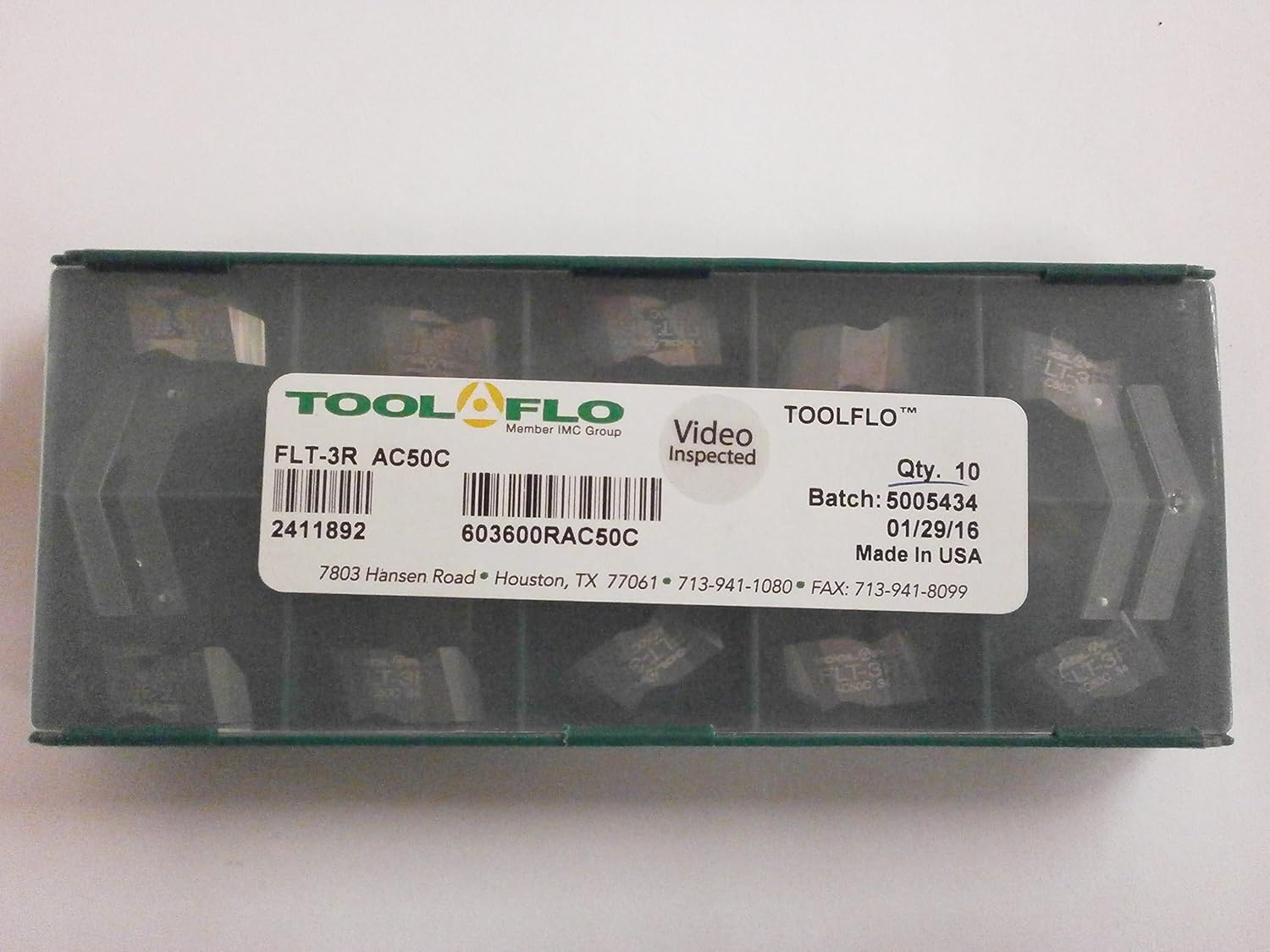 10pc) Tool-Flo FLT 3R AC50C Carbide 60° V-Threading Insert Top Notch ...