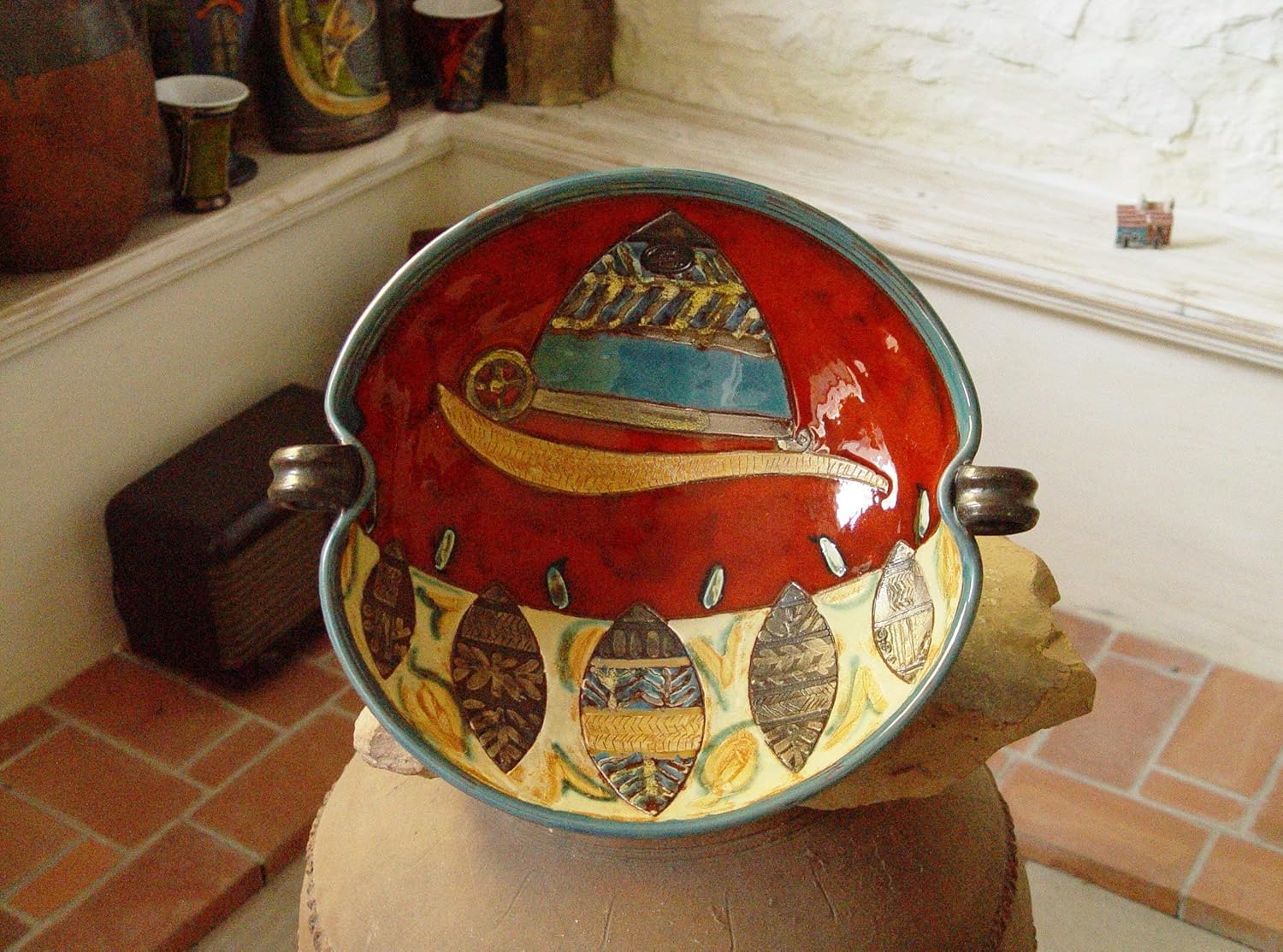 Amazon.com: Large Pottery Bowl - Colorful Ceramic Fruit Bowl - Deep ...