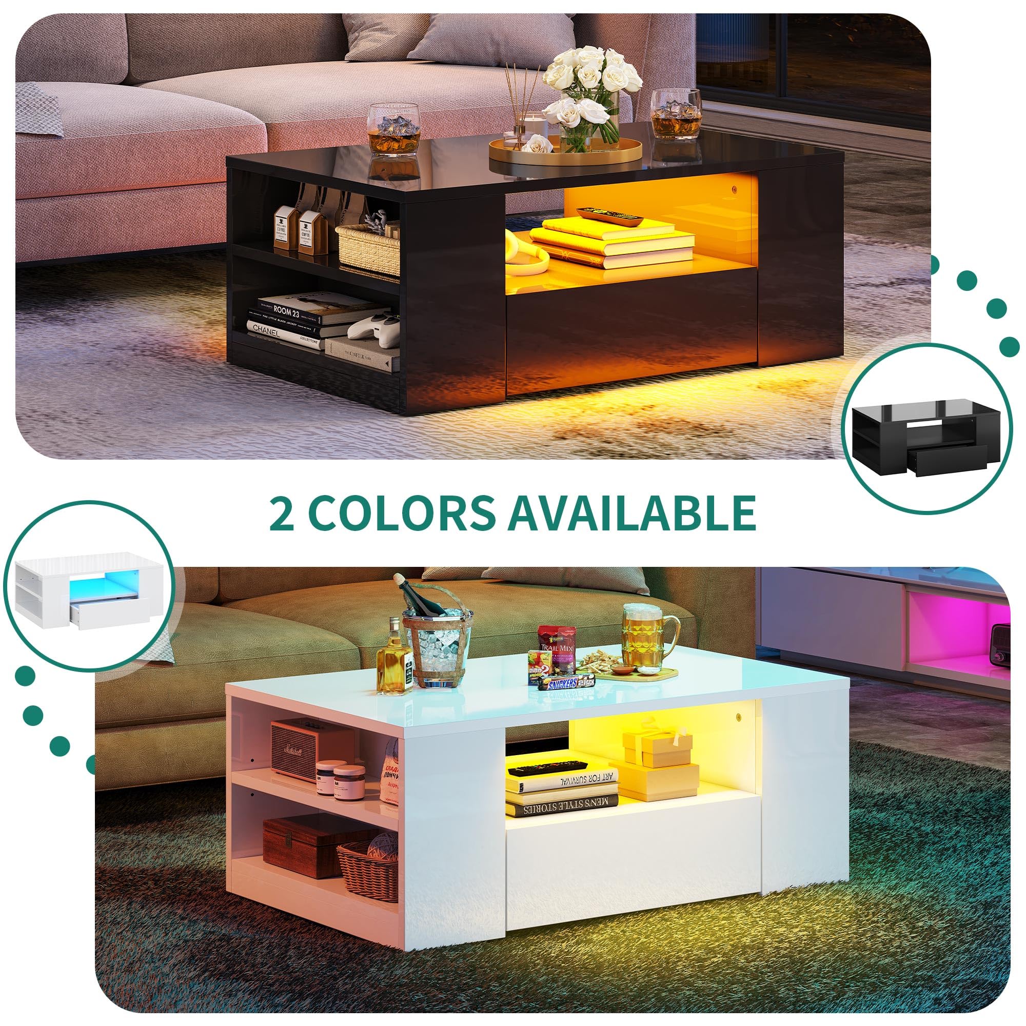 Mua YITAHOME Modern Coffee Tables for Living Room, High Gloss LED ...
