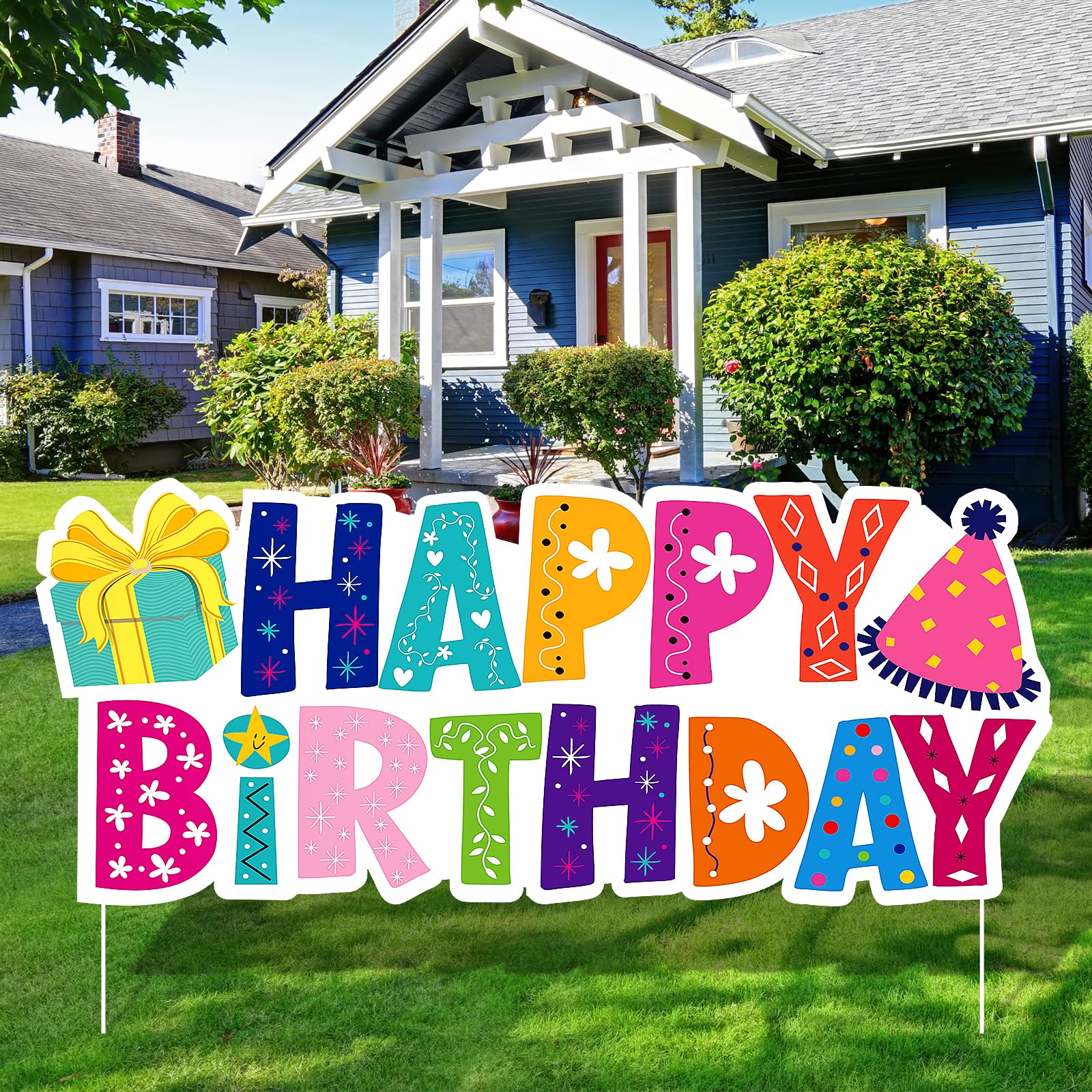 Happy Birthday Yard Sign with Stakes, Colourful Birthday Lawn Signs 37 ...