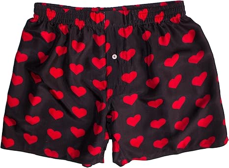 Royal Silk Silk Heart Boxers Valentine's Day - Red on Black - Men's L ...