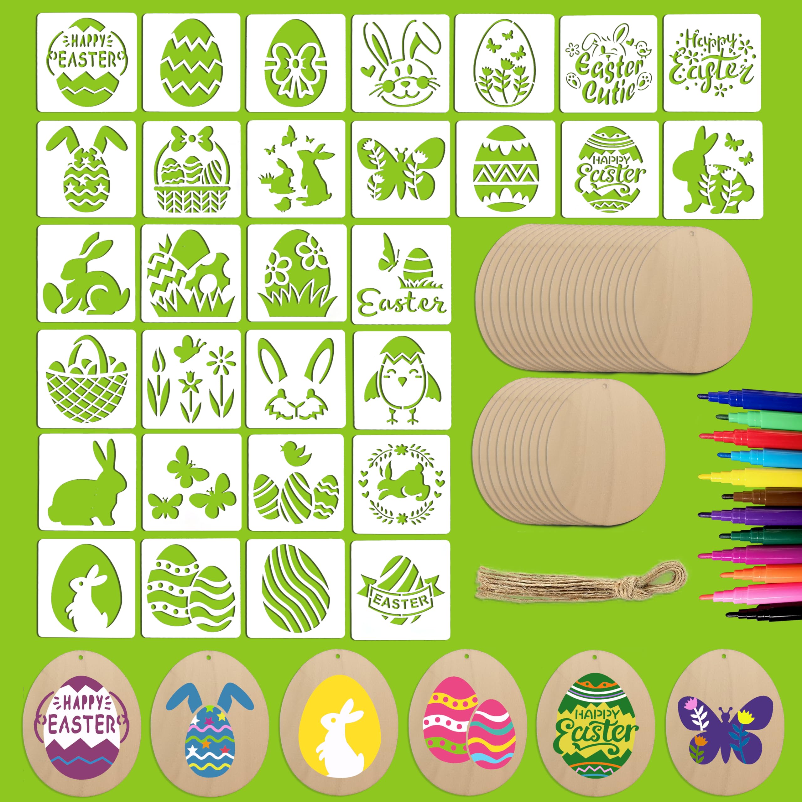 30 DIY Easter Painting Kit, Unfinished Wooden Easter Egg Cutouts ...