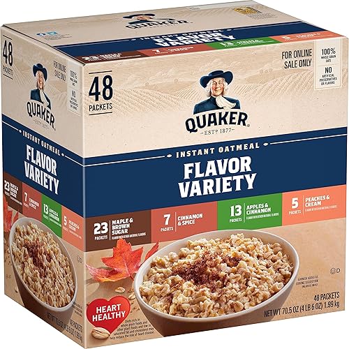 Quaker Instant Oatmeal, 4 Flavor Variety Pack, Individual Packets, 48 ...