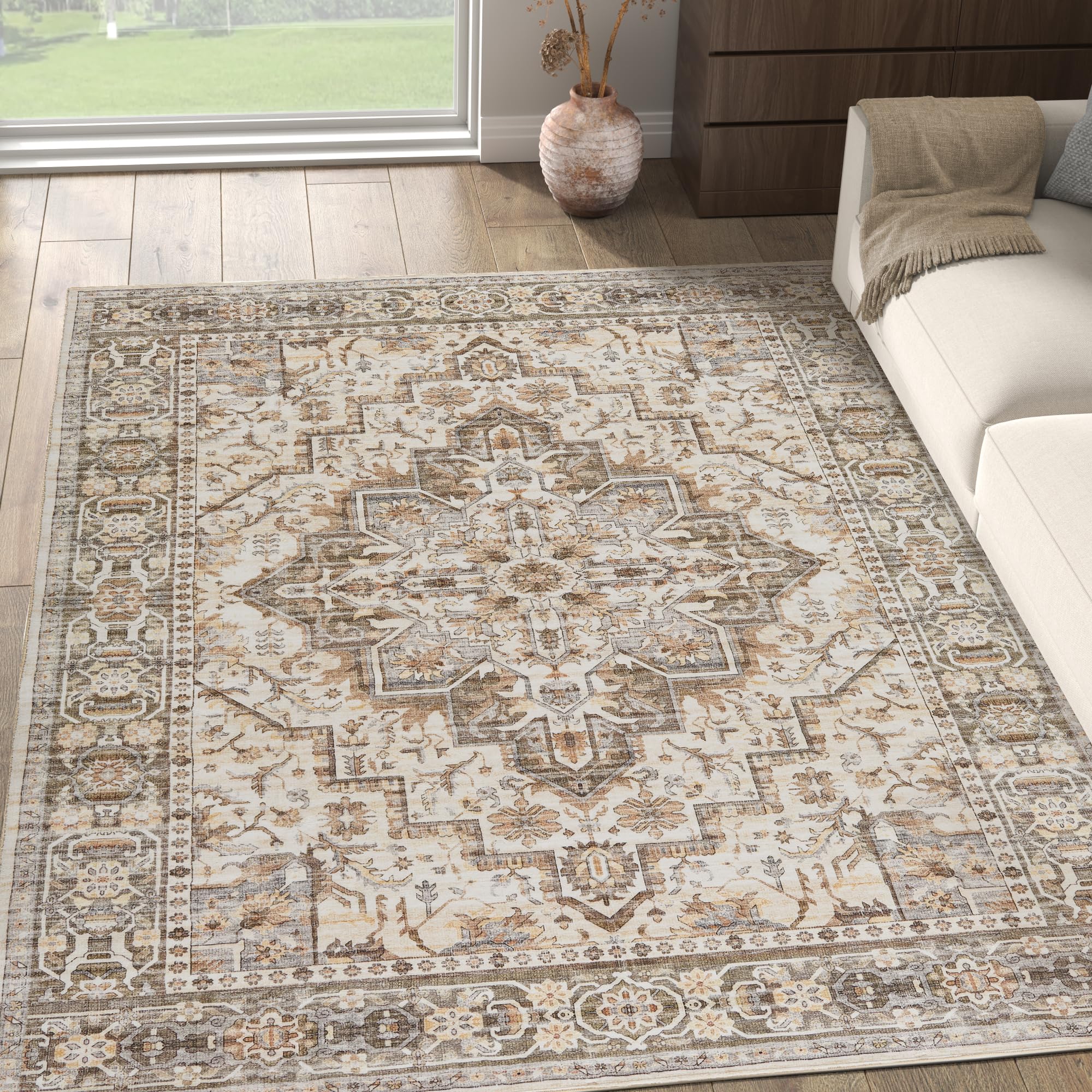 jinchan Area Rug 5x7 Vintage Washable Rug Floral Non Slip Retro Accent ...