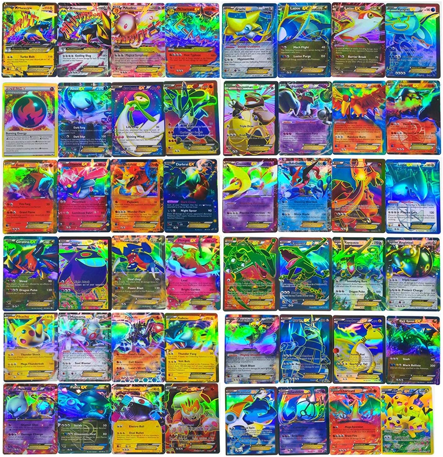 100 PCS Pokemon TCG Style Card Holo EX Full Art 20 GX 20 Mega 1