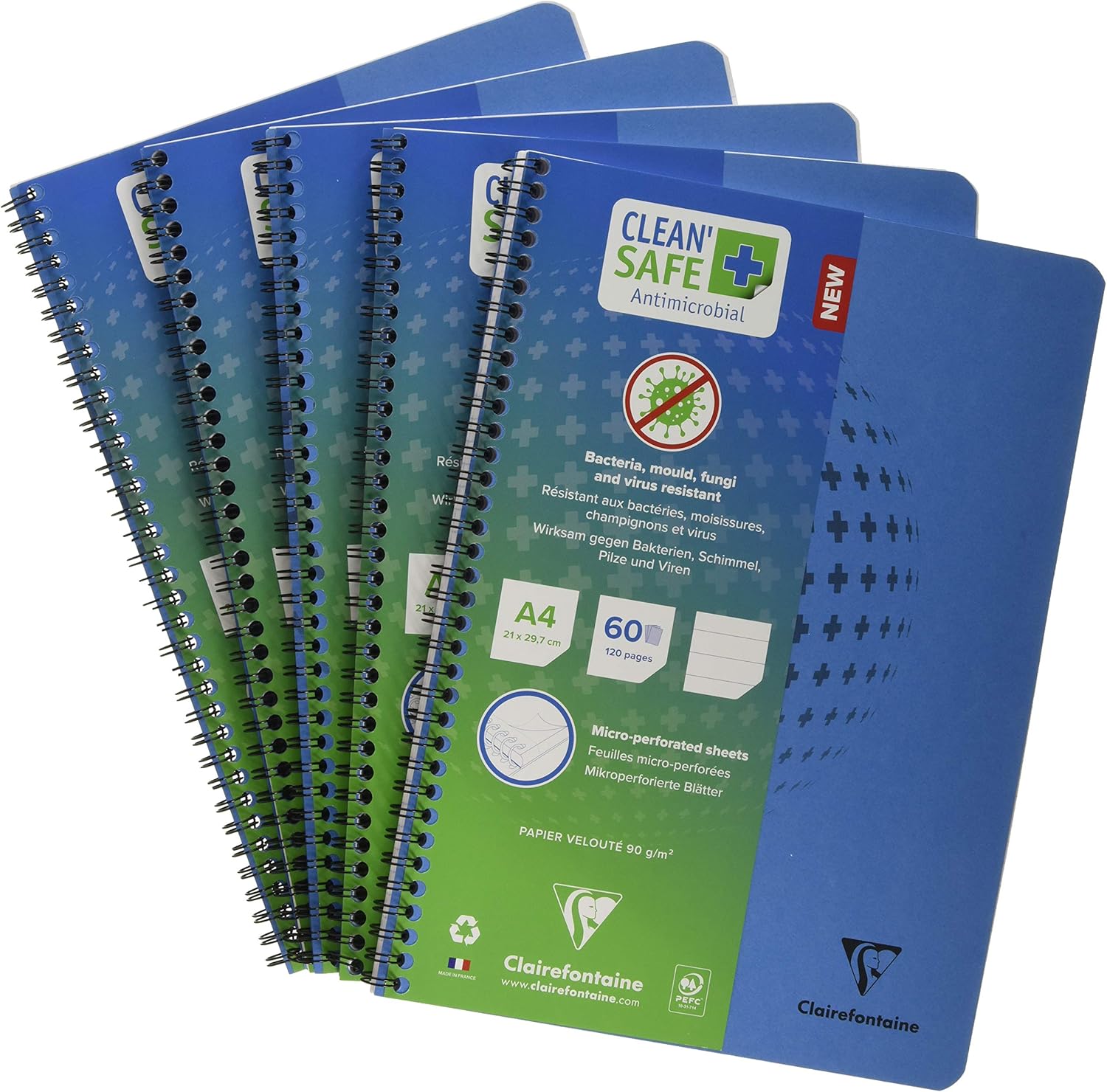 CleanSafe Notebook, A4, 60 Sheets, Blue, Pack of 5 – BigaMart