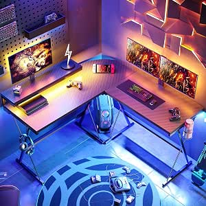 Amazon.com: Bestier 63” Long Gaming Desk 2 Person Reversible L Shaped ...