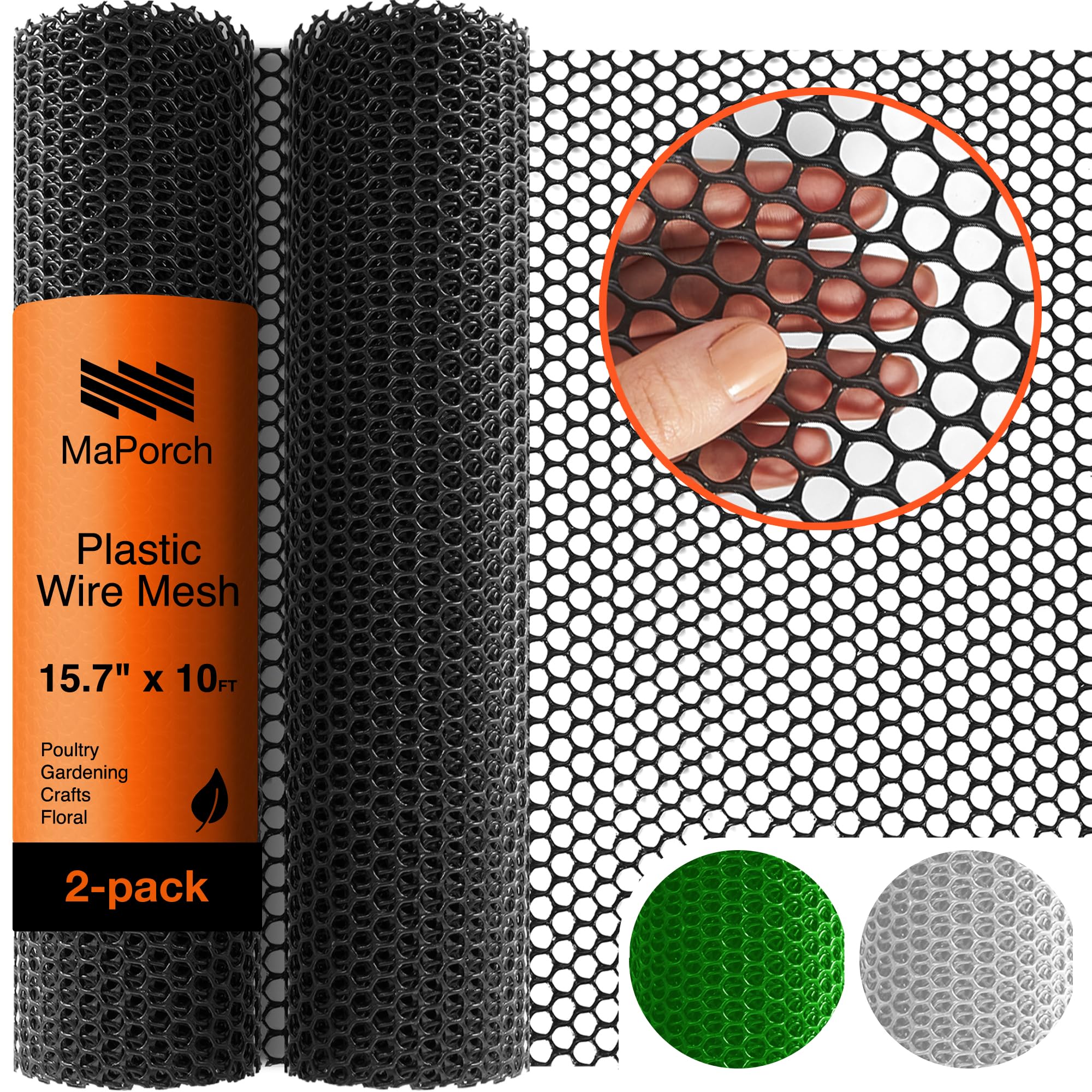 MaPorch Plastic Wire Mesh Fence 15.7IN x 10FT Roll, 2-Pack Black for ...