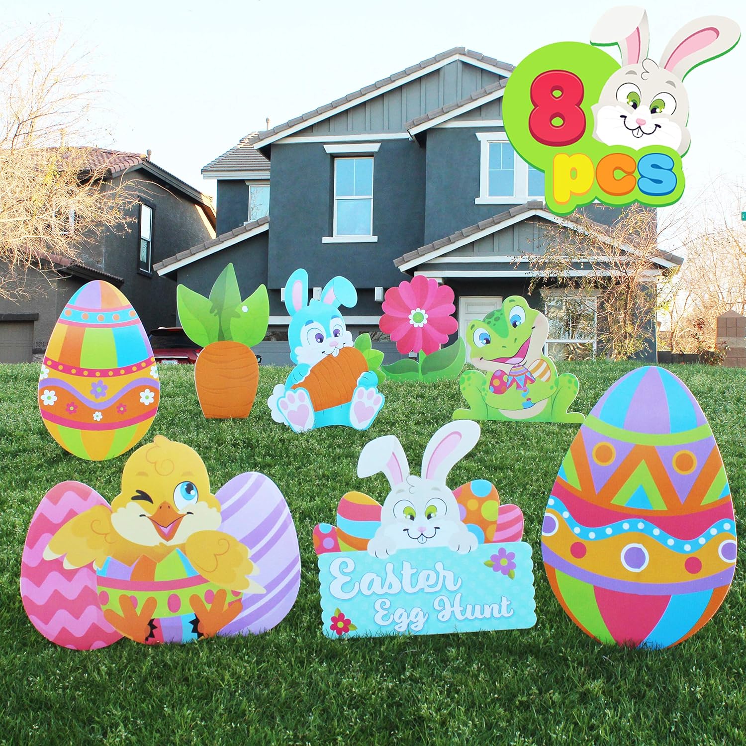 Amazon.com : JOYIN 8 Pieces Easter Yard Signs Decorations Outdoor Bunny ...