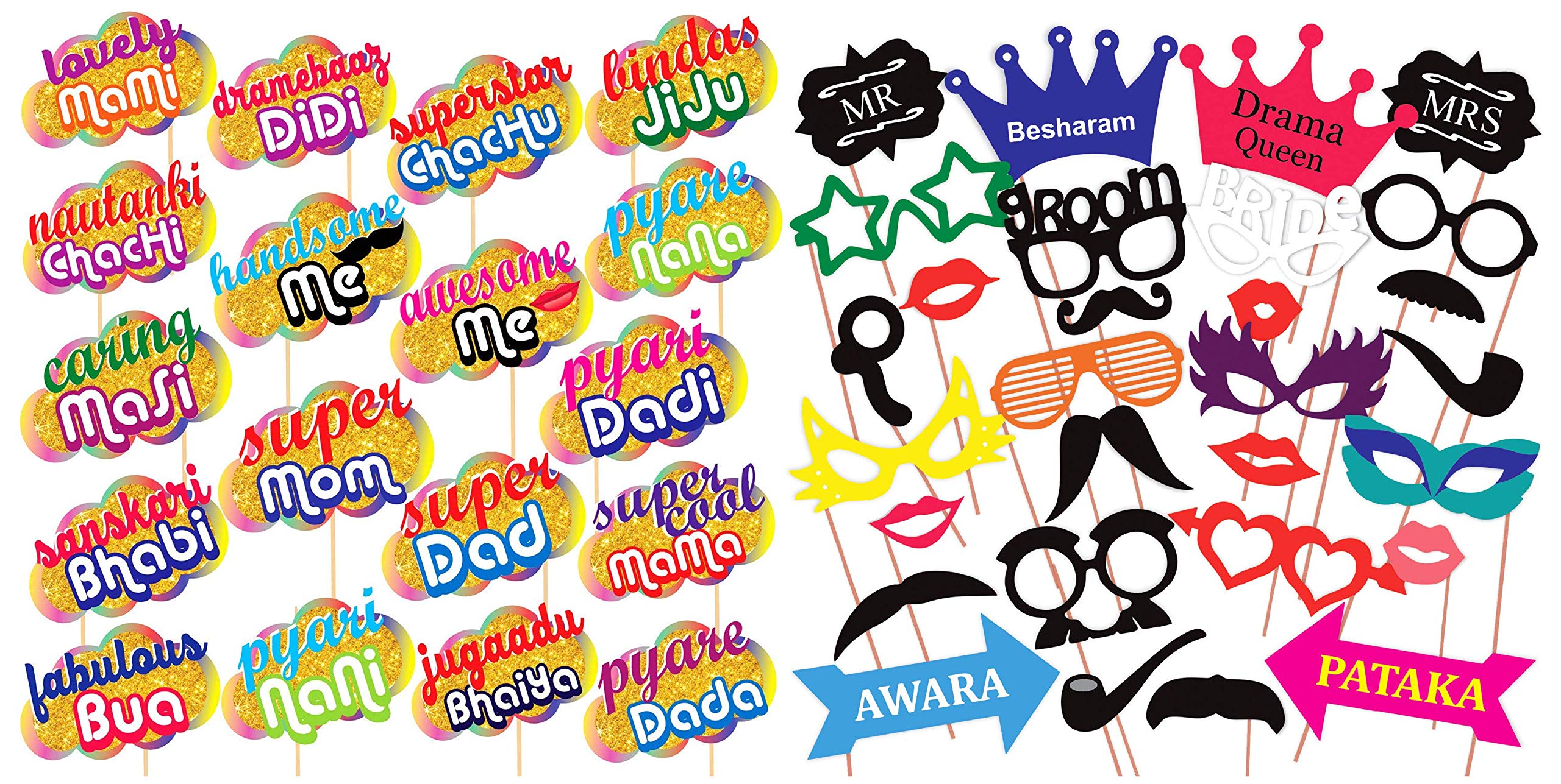 Buy Wobbox All Occasion Indian Family Photo Booth Party Props (18 ...
