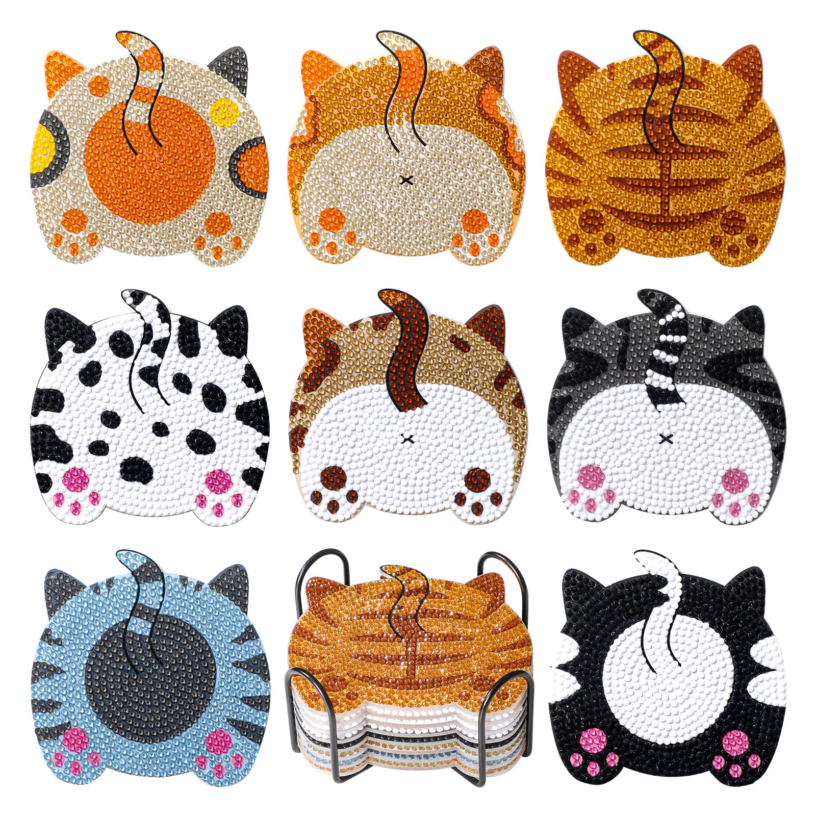Snuvid Diamond Art Painting Coasters Kits, 8Pcs Cat Butt Coaster with ...