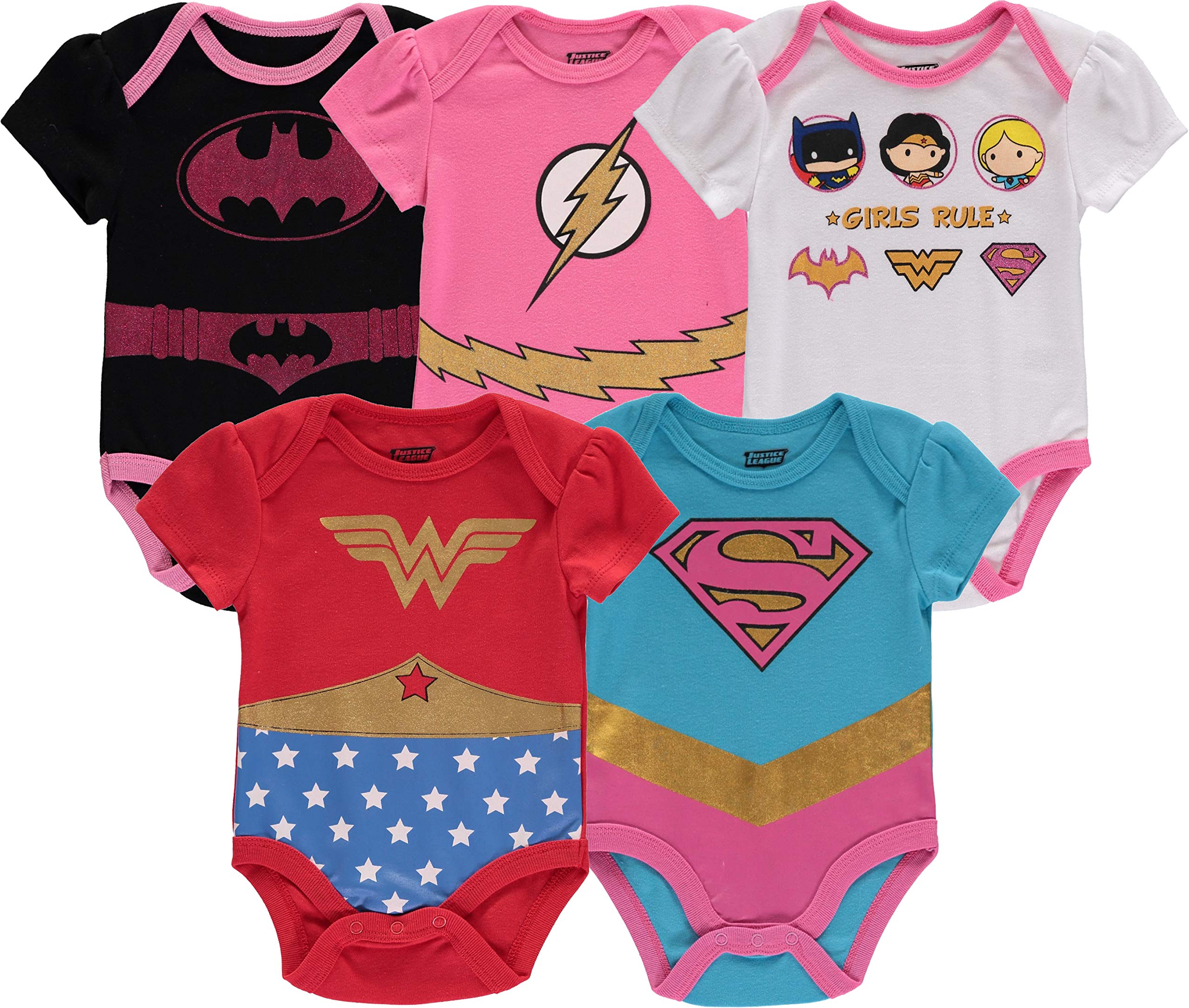 Buy DC Comics Baby Girls Newborn Multi Pack Short Sleeve Bodysuit ...