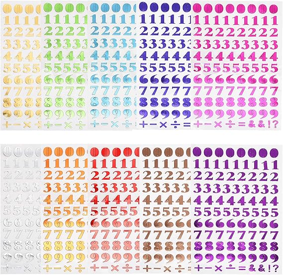Noverlife 10 Sheets Colorful Self-Adhesive Numbers Stickers 0-9 ...