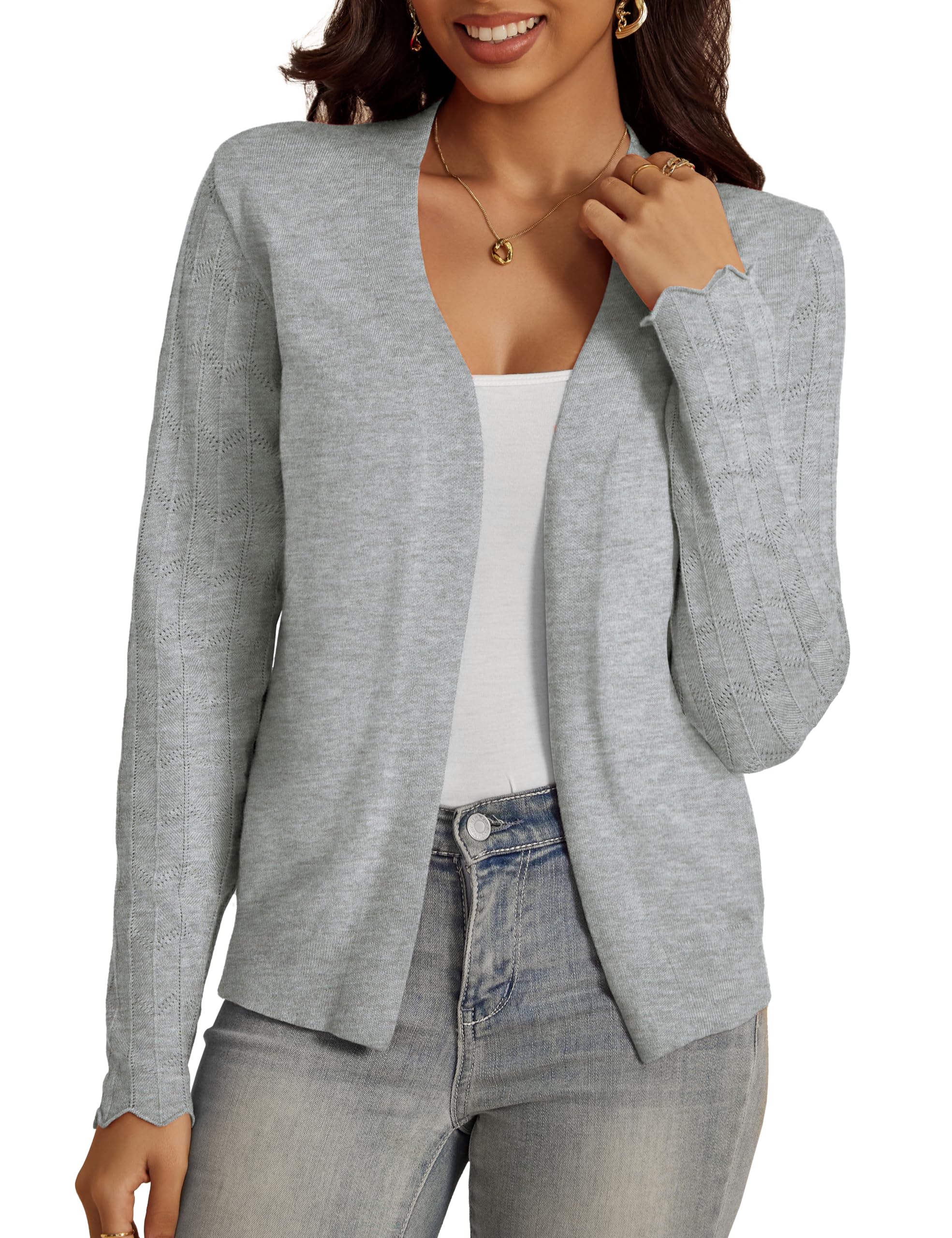 VOIANLIMO Womens Cardigan Lightweight Open Front Knit Long Sleeve ...