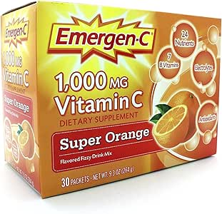 Amazon.com: Emergen-C Vitamin C Fizzy Drink Mix, 1000 mg, Super Orange ...