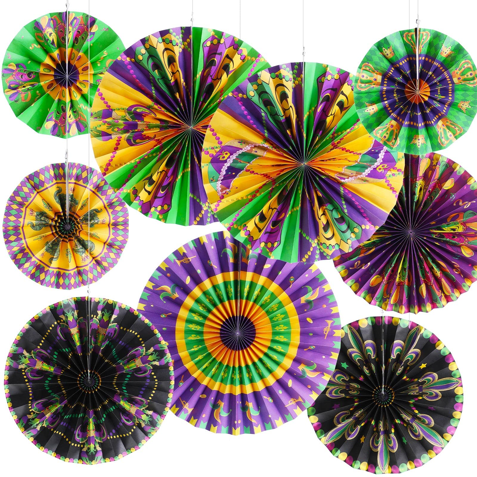 Outus 9 Pcs Mardi Gras Hanging Decorations Paper Fans Mardi Gras ...