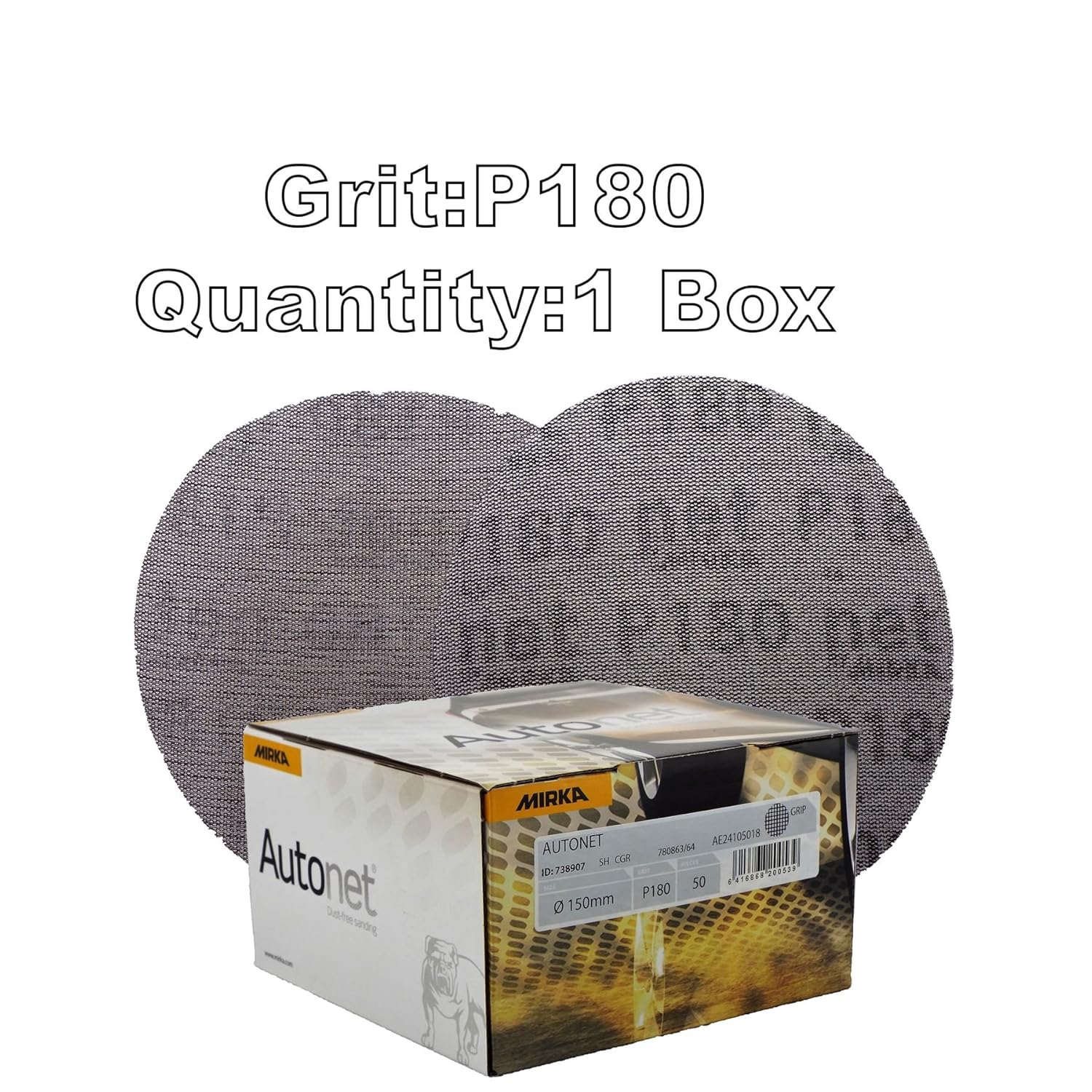 Mirka Autonet 150mm 6" Sanding Mesh Disc P180 Grit 1 Box (50 Discs ...