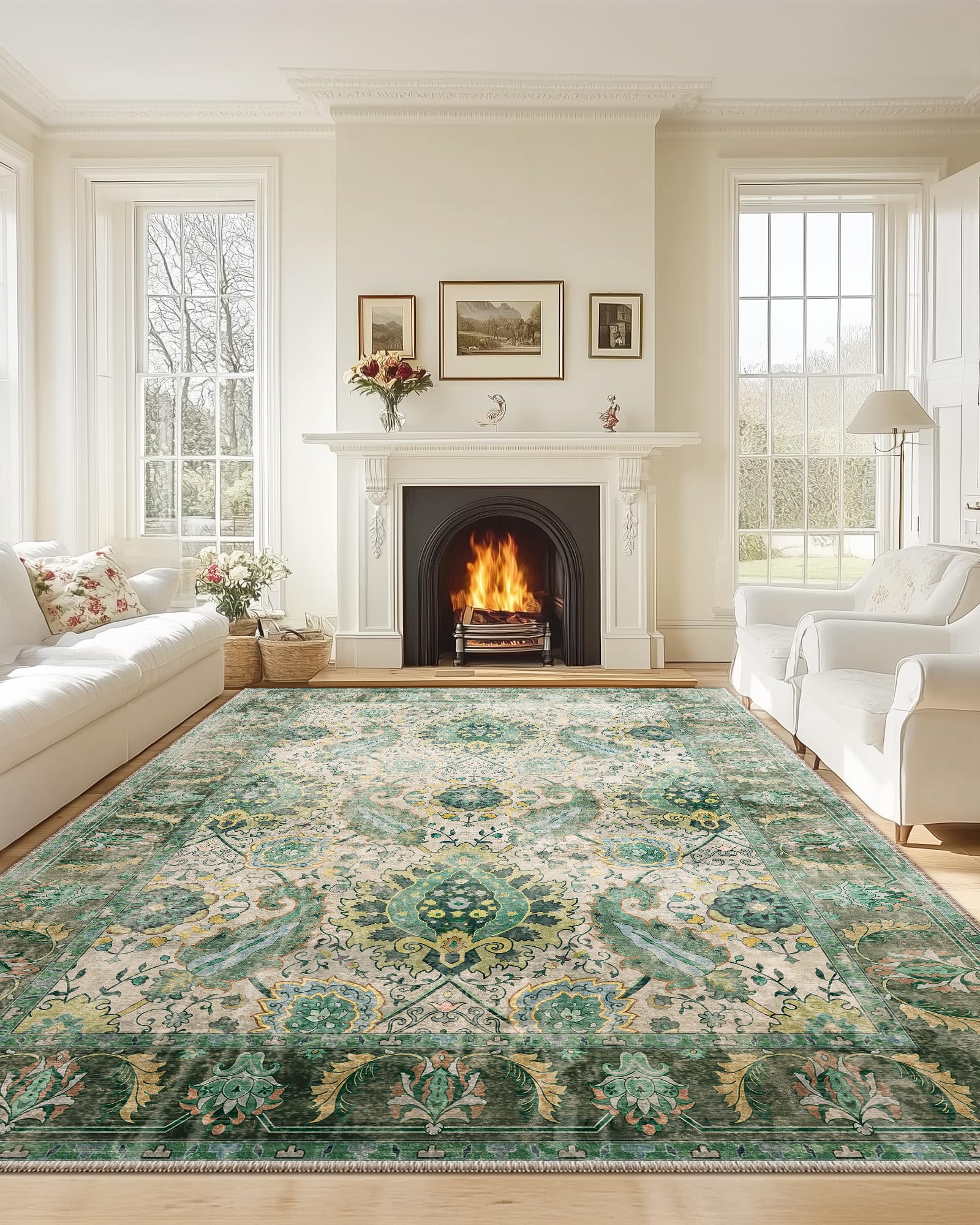 RELEANY Boho 9x12 Area Rugs Machine Washable Carpet Low Pile Non ...