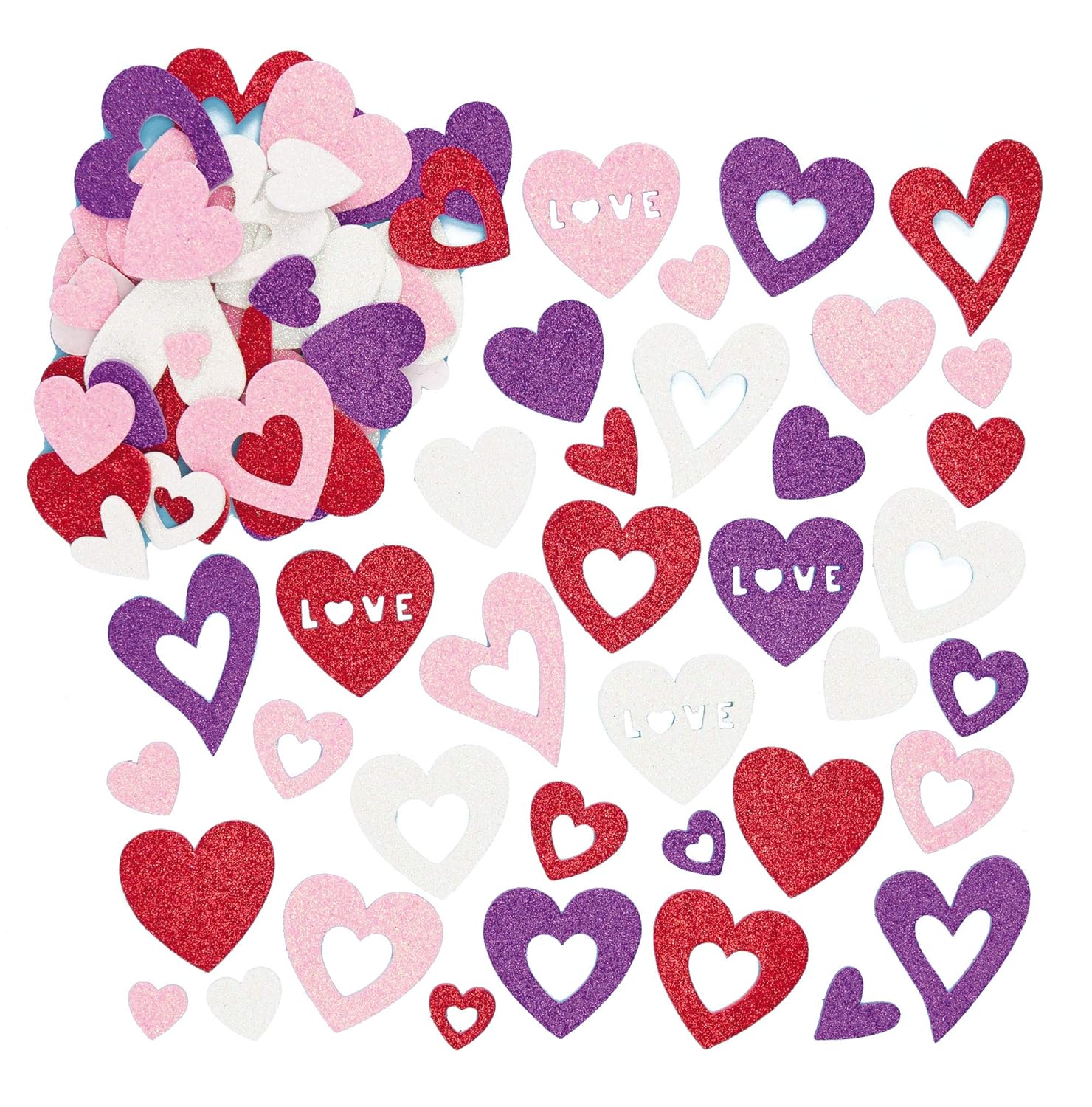 Baker Ross Heart Glitter Foam Stickers (Pack of 120), Perfect for ...