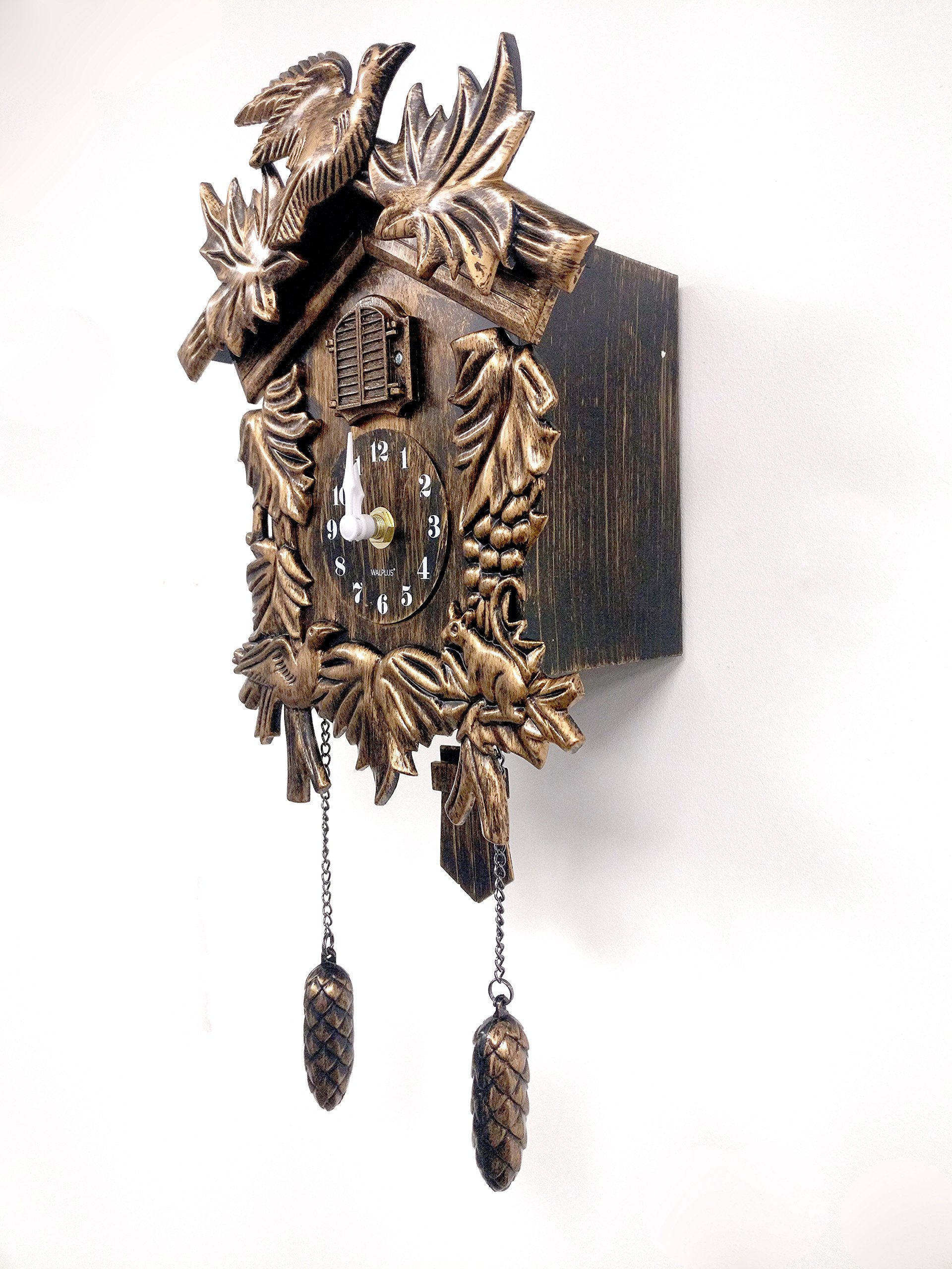 WALPLUS Chiming Classic Brown Vintage Cuckoo Wall Clock Hanging Bird ...